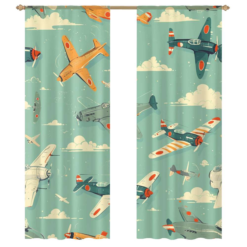 Cloud Airplane Pattern Sheer Voile Curtain Window Tulle Curtains For ...