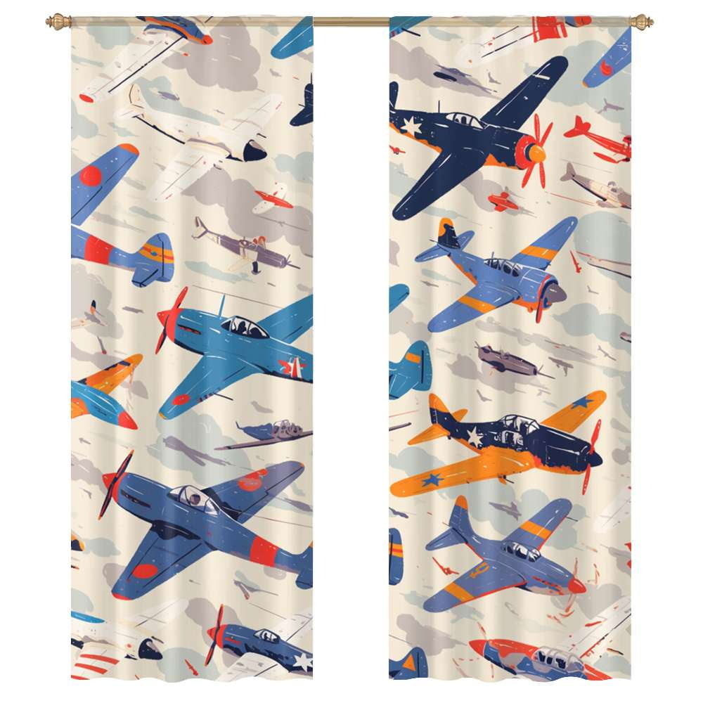 Cloud Airplane Pattern Sheer Window Curtains for Living Room Kitchen ...