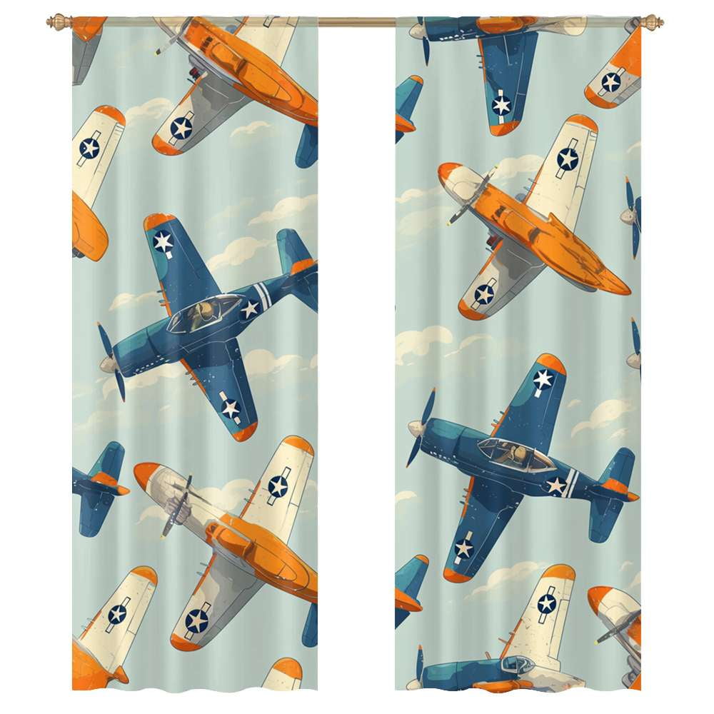 Cloud Airplane Pattern Sheer Window Curtains for Living Room Kitchen ...