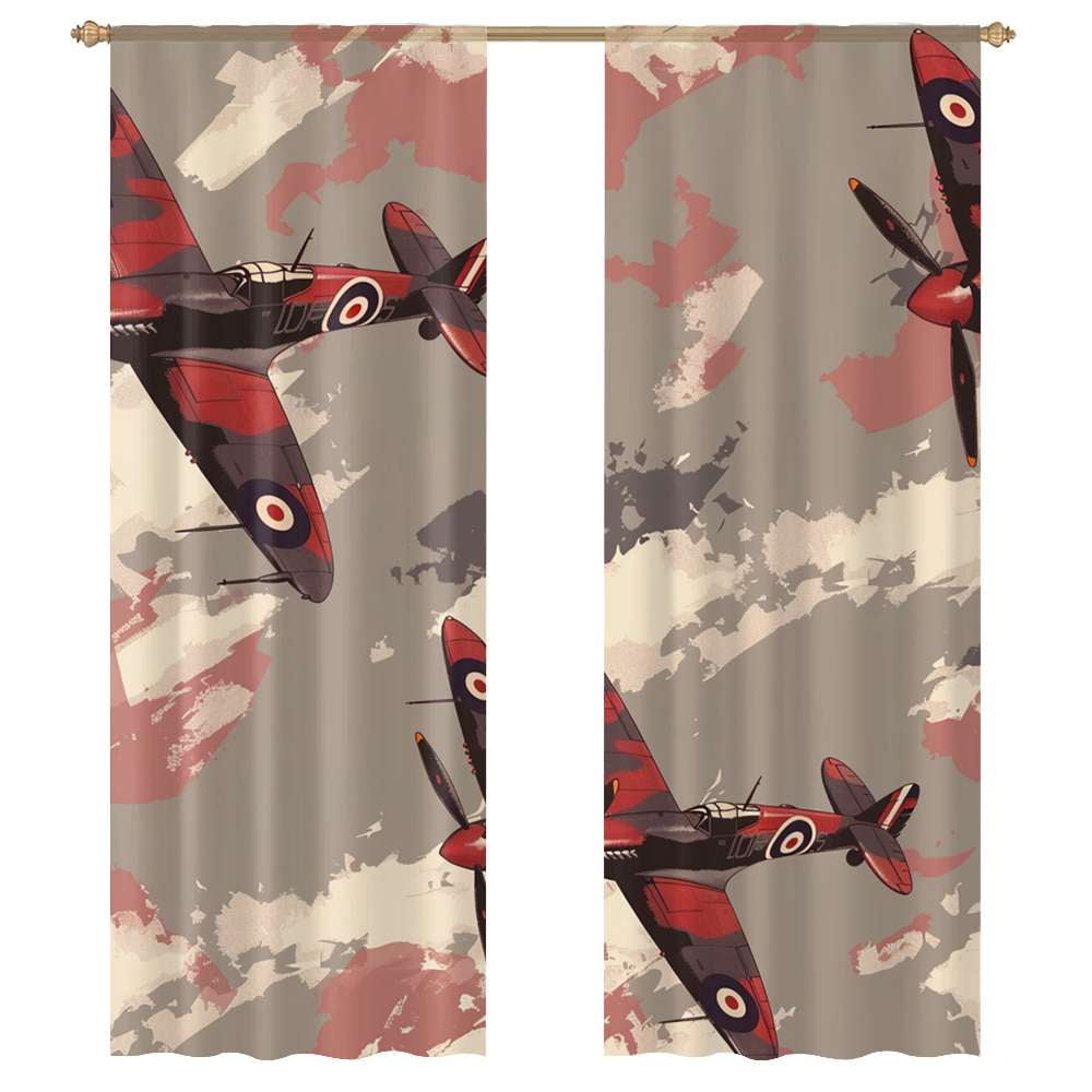 Cloud Airplane Pattern Sheer Window Curtains for Living Room Kitchen ...