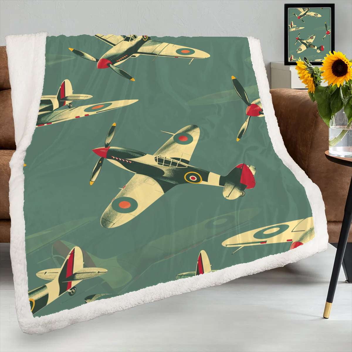 Cloud Airplane Pattern Sherpa Blanket Throw Blanket For Bed Chair Sofa ...