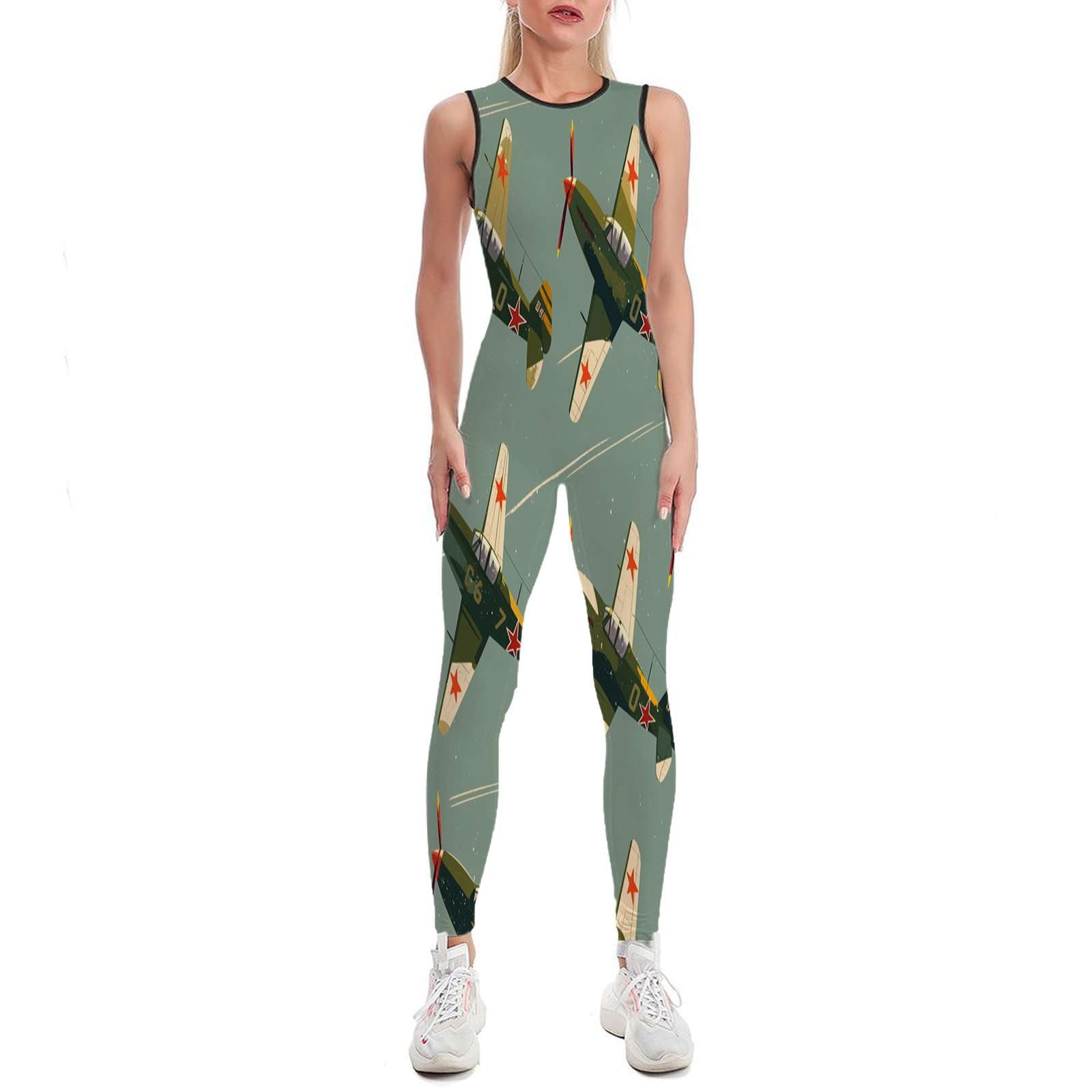 Cloud Airplane Pattern Women's One Piece Yoga Jumpsuits Leggings ...
