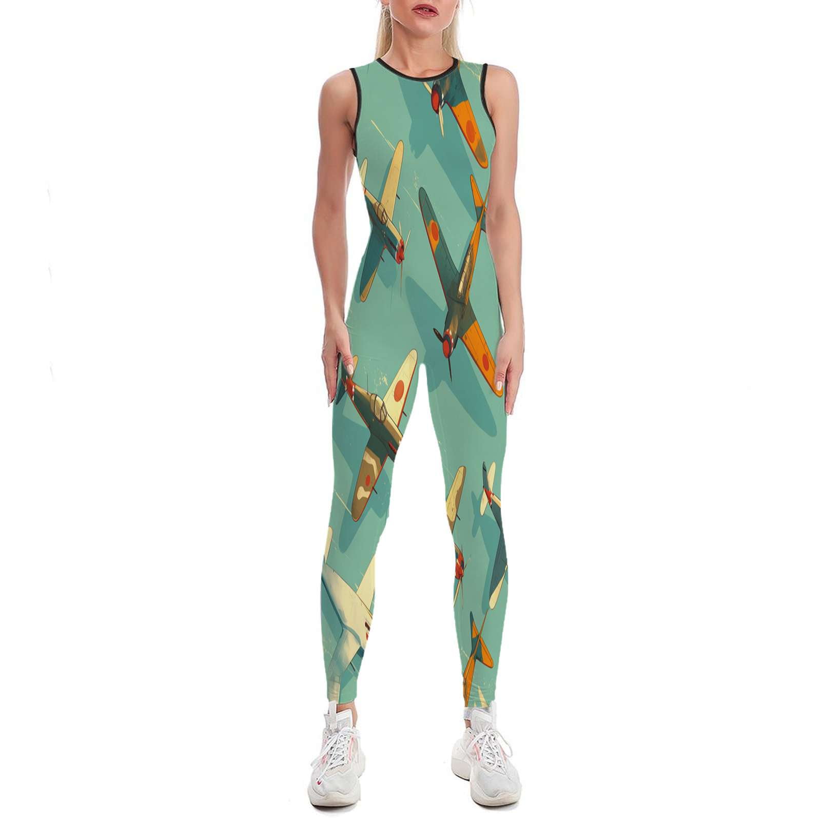 Cloud Airplane Pattern Women's One Piece Yoga Jumpsuits Leggings ...