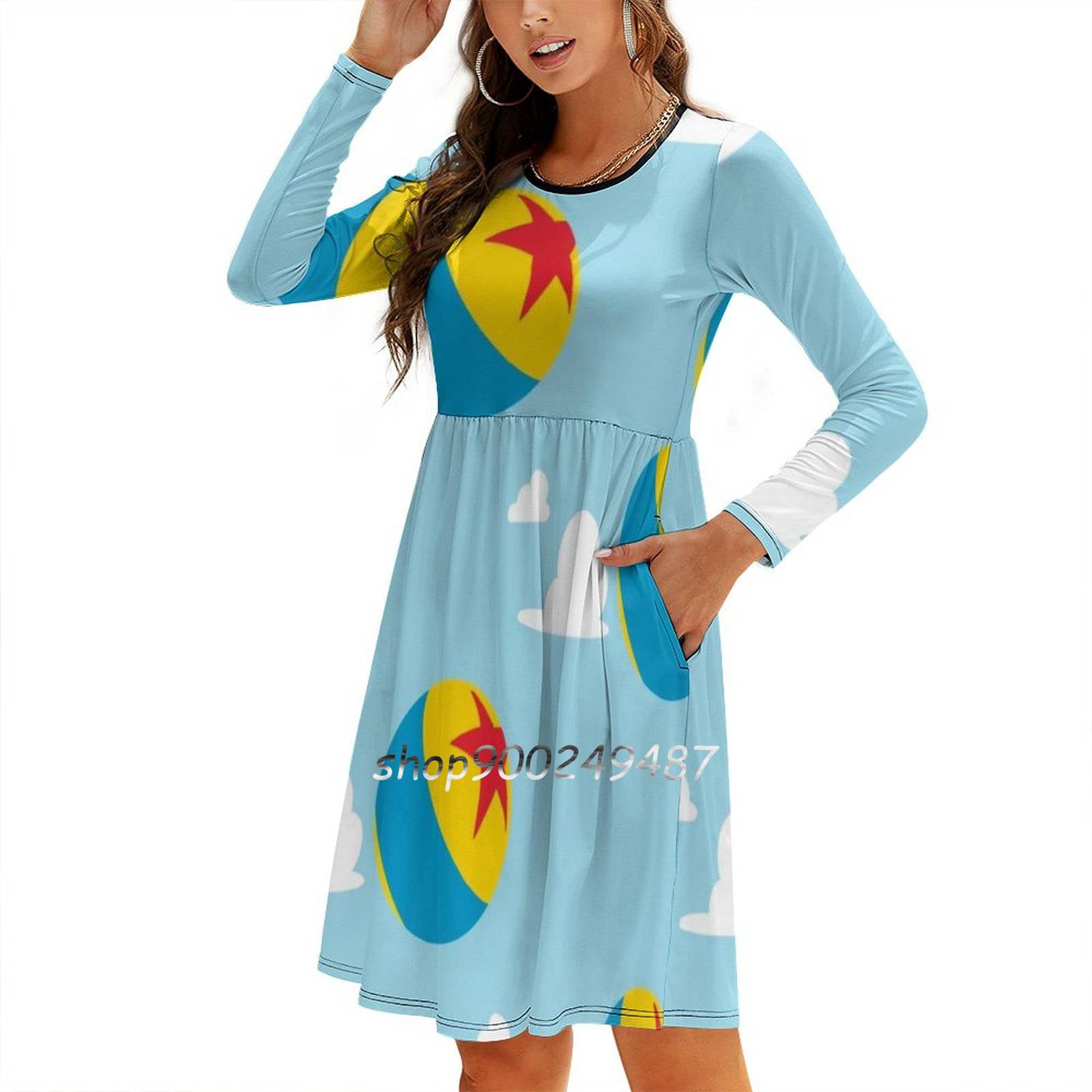 Cloud And Ball Square Neck Dress New Plus Size Elegant Women Waist ...