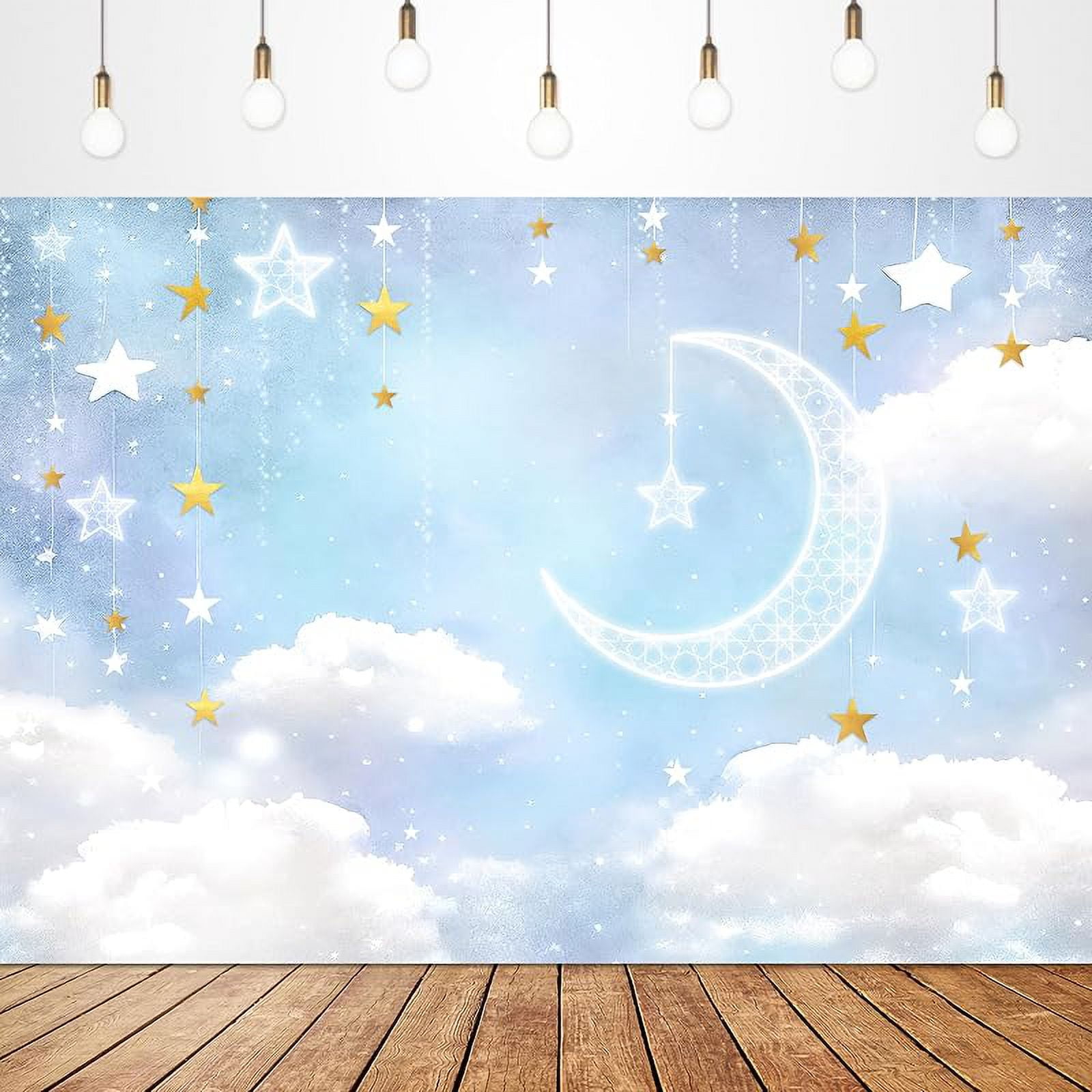 Cloud Baby Shower Boy Pretty Backdrop Cartoon Cute Blue White Gold Over ...