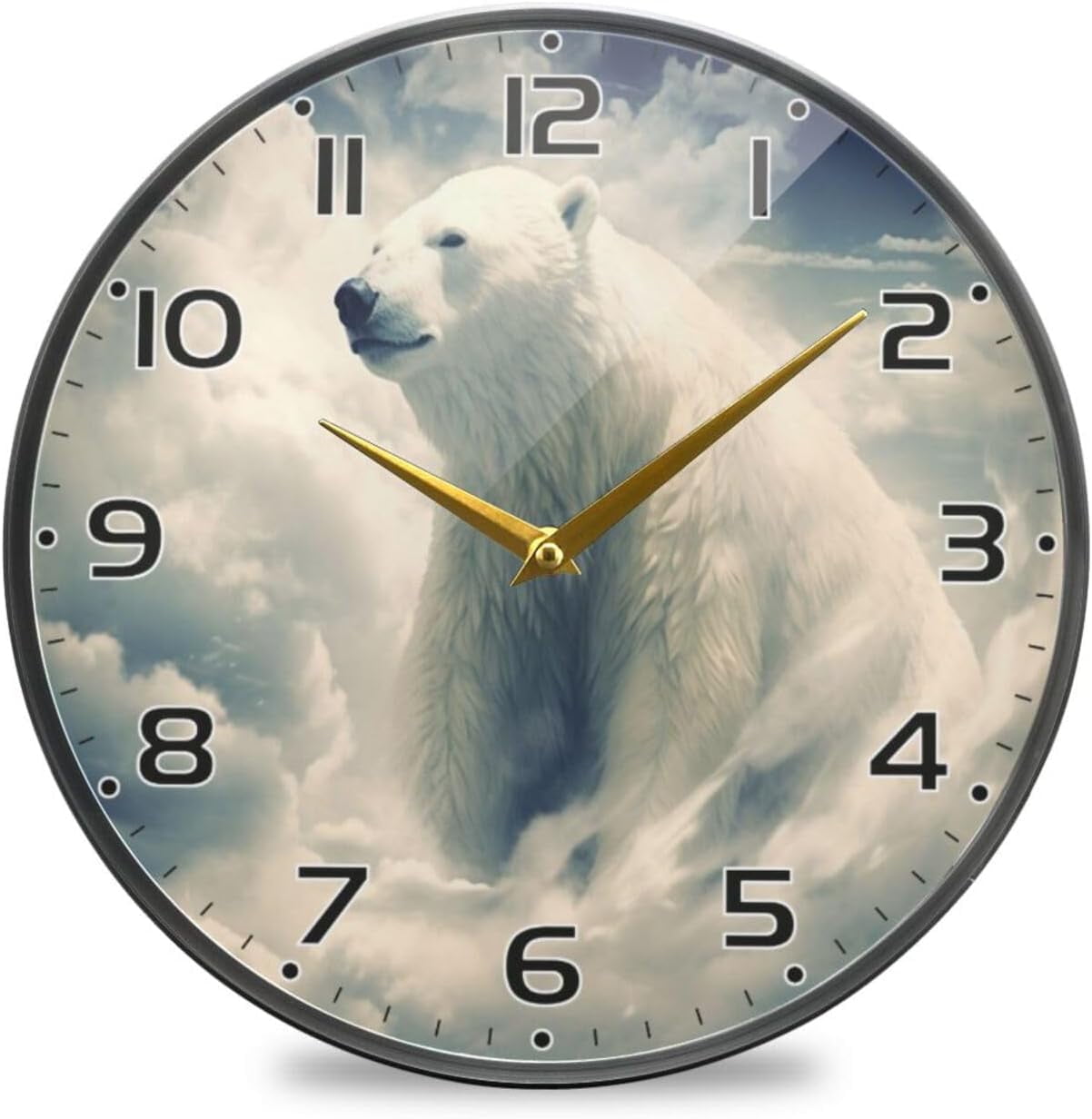Cloud Bear White Wall Clock Round Silent Non Ticking Battery Operated ...
