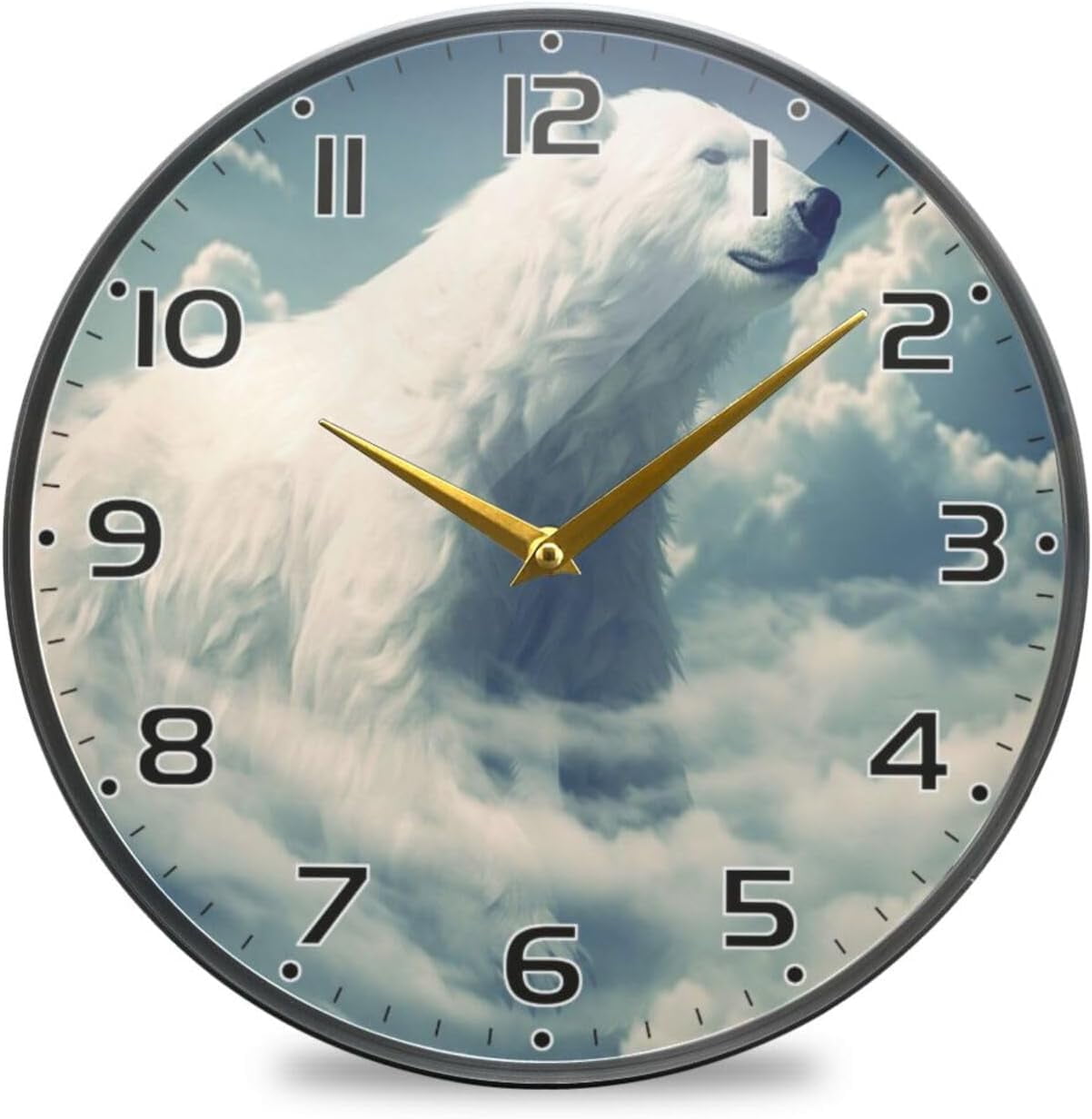 Cloud Bear White Wall Clock Round Silent Non Ticking Battery Operated ...