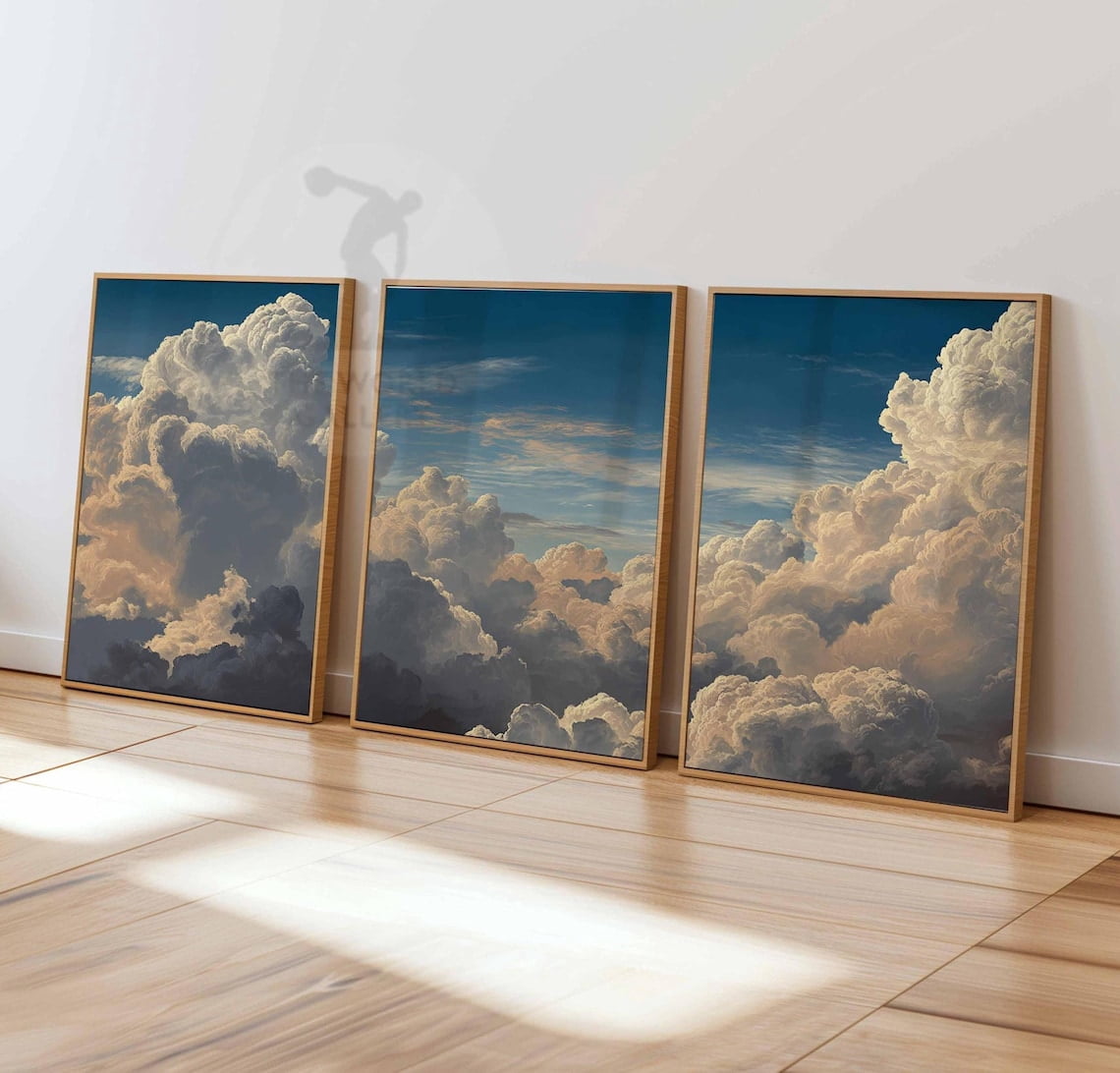 Cloud Beige Sky Photography Neutral Home Decor Art Set 3 Stretched ...