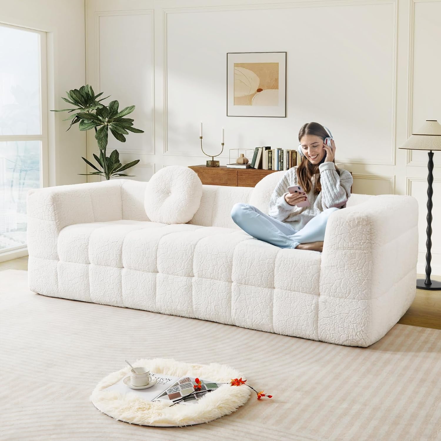 Cloud Boneless Couch with Memory Foam & Deep Seat, 3-Seater Comfy ...