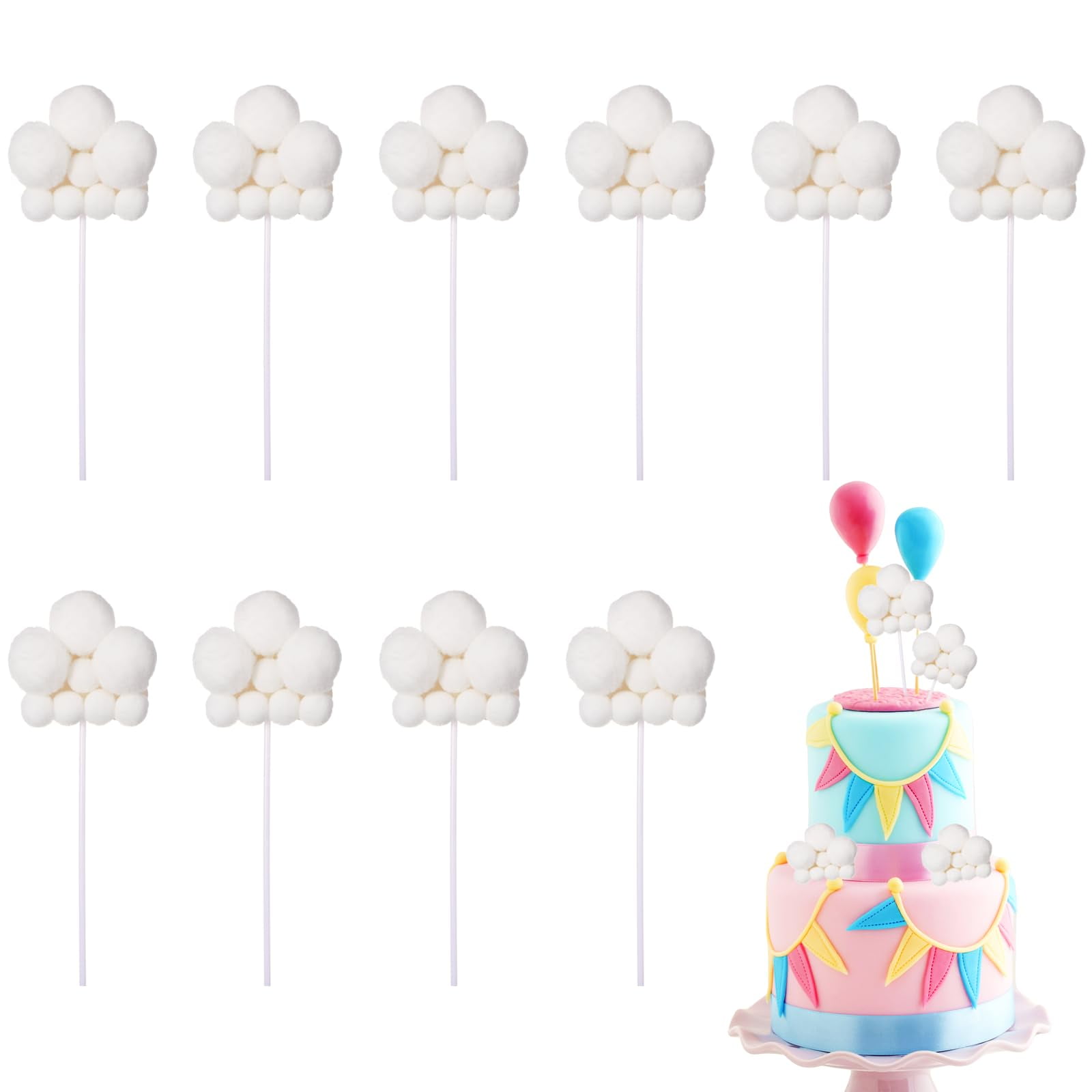 Cloud Cake Decorations 10 pcs Cloud Cake Toppers White Yarn Ball ...