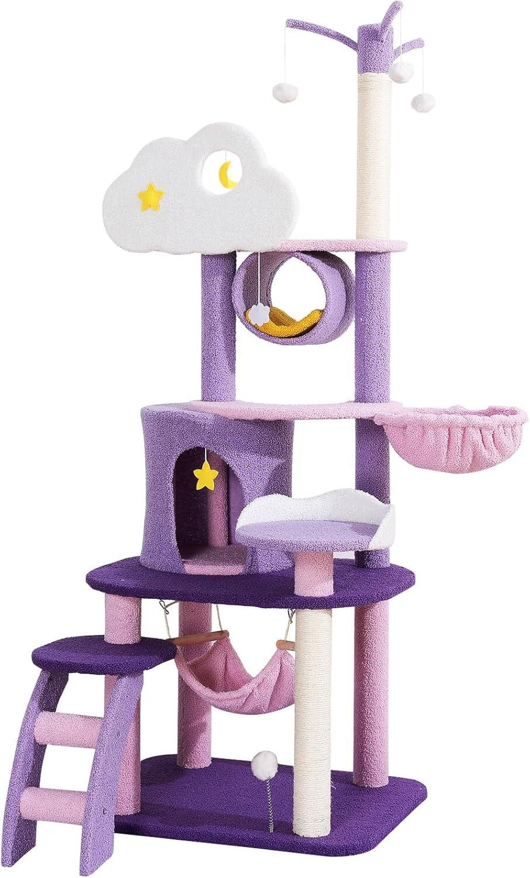 Cloud Cat Tree, 65 Inch Purple Cat Tree Cute for Indoor Cats, Pink Moon ...