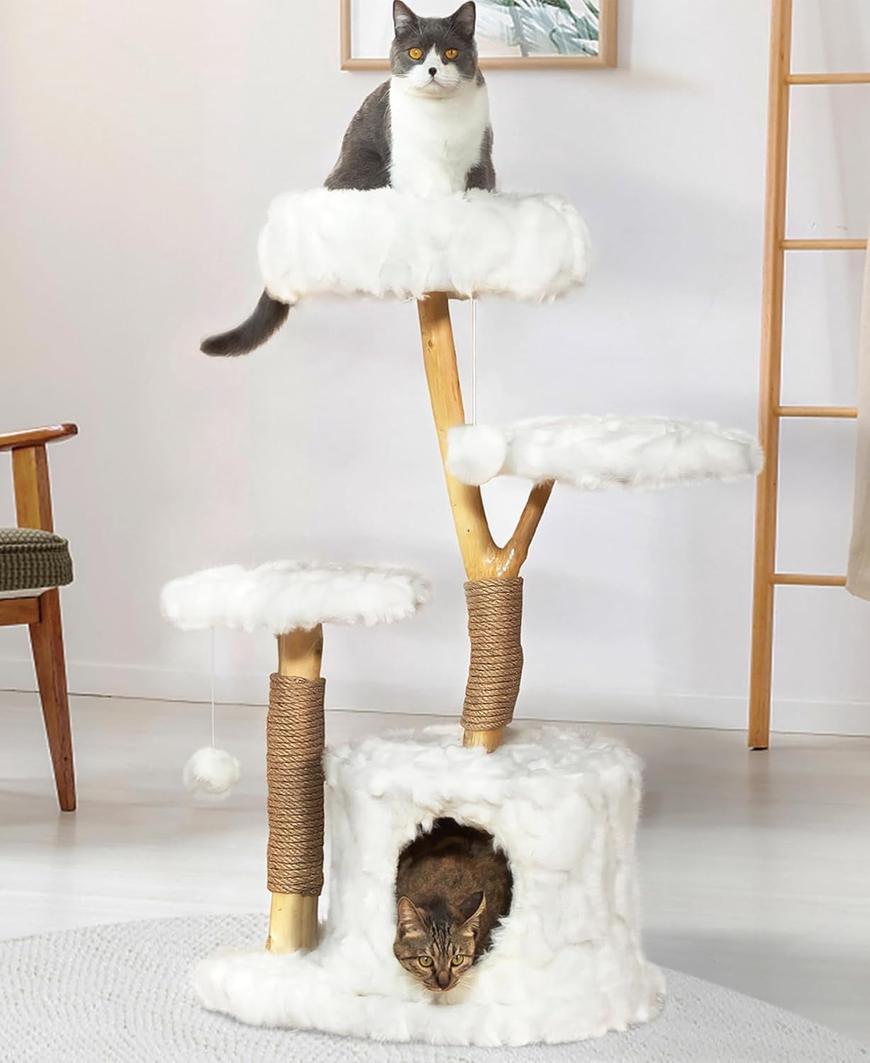 Cloud Cat Tree Aesthetic, Natural Wood Branch Cat Tree Tower with Large ...