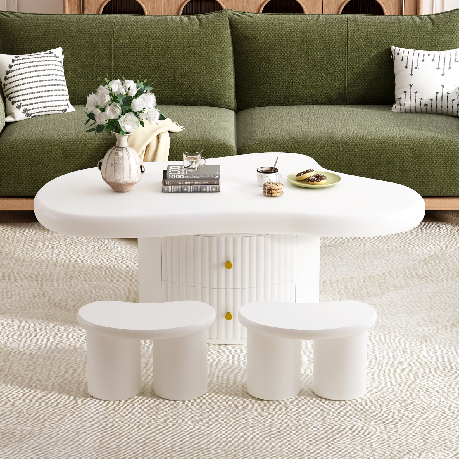 Cloud Coffee Table, Living Room Center Table with Stools, Low Coffee ...