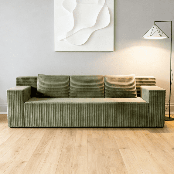 Cloud Compressed Couch Modern 3-Seat Foam Sofa with 3 Pillows Corduroy ...