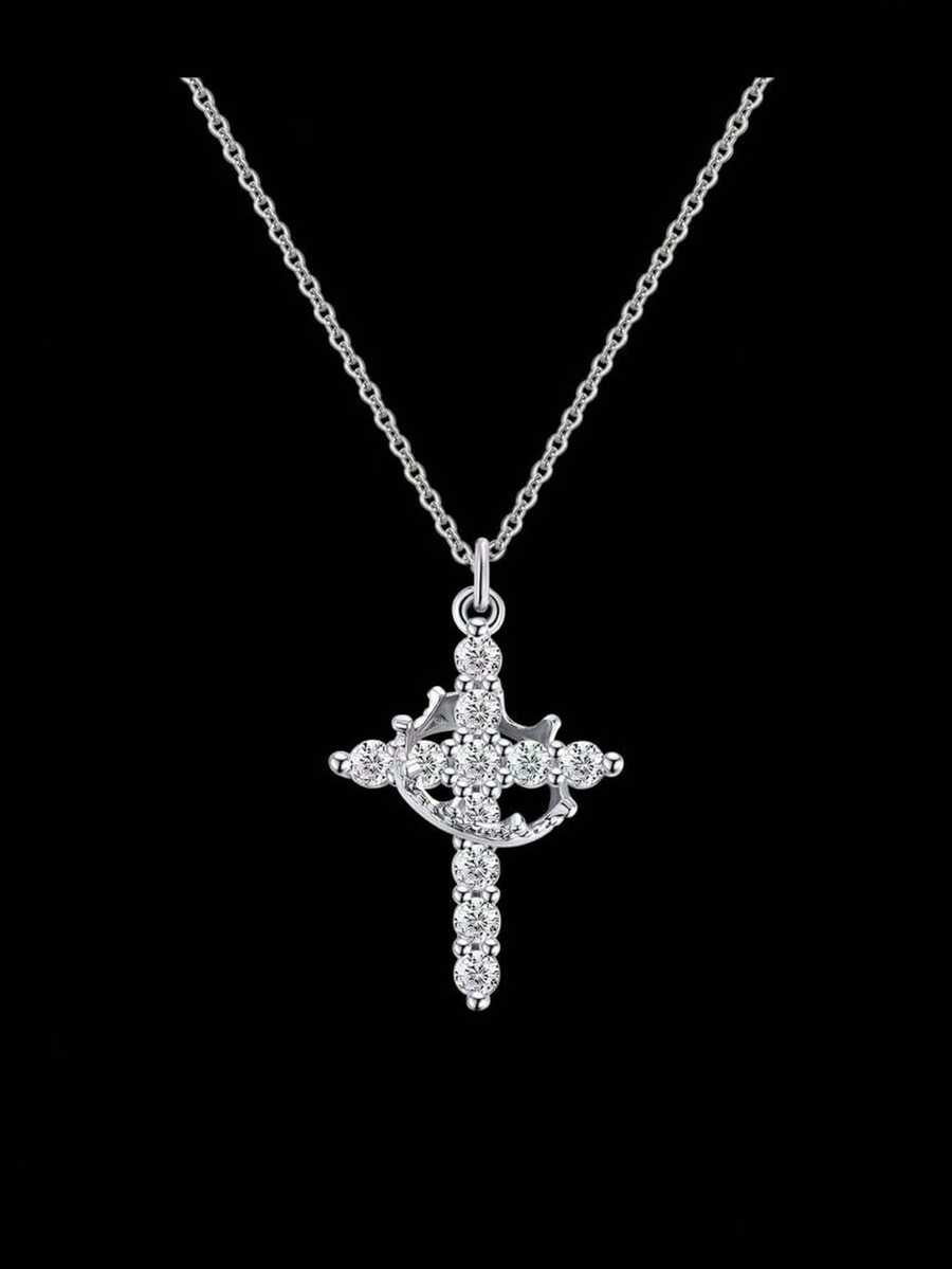 Cloud Crown Cross Necklace for Women - 14K Gold Plated Diamond Pendant ...
