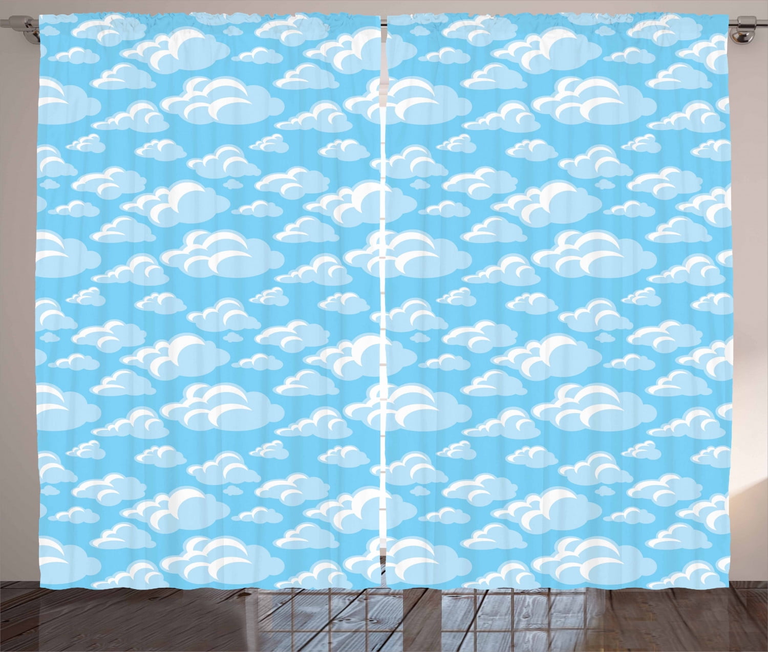 Ambesonne Cloud Curtains 2 Panel Set, Floating Bubbly Clouds, 108" x 63 ...