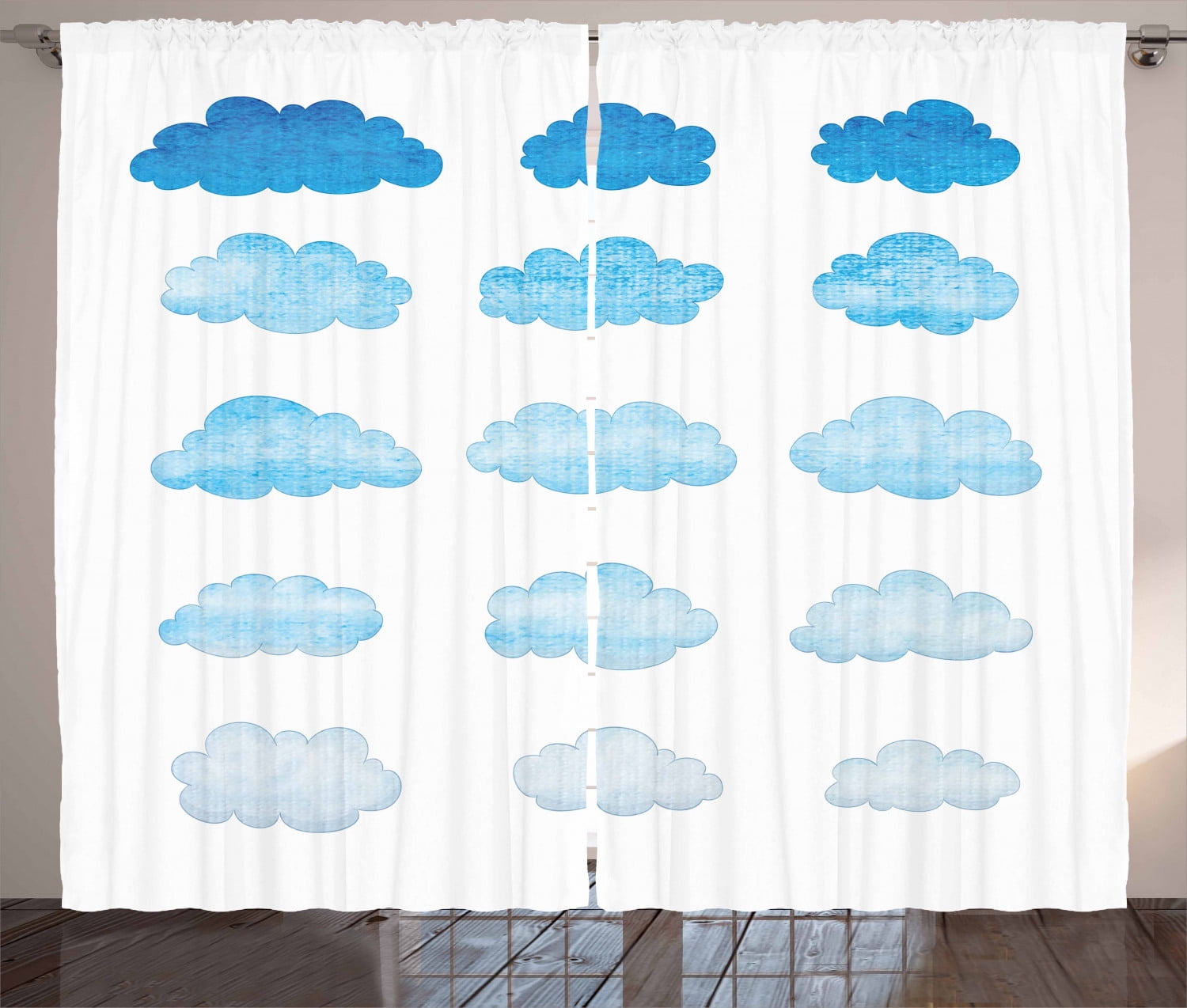 Ambesonne Cloud Curtains 2 Panel Set, Blended Watercolor Style, 108" x ...
