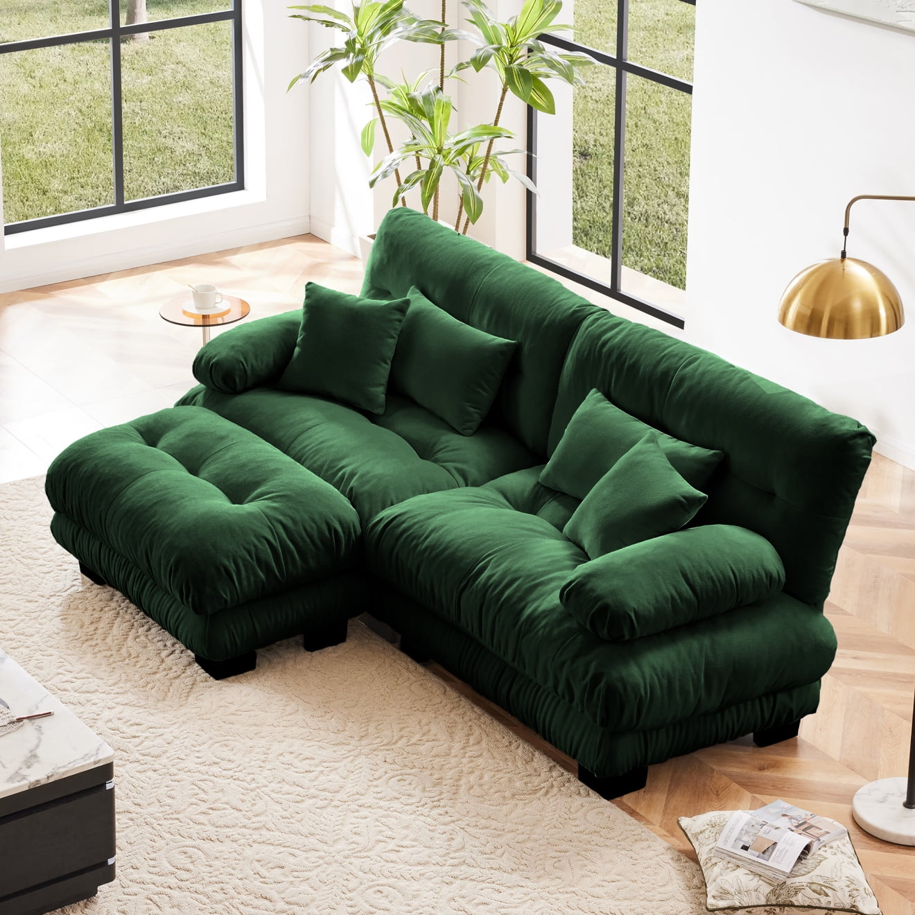 Cloud Cushion Chenille Sectional Sofa with Lumbar Support and ...