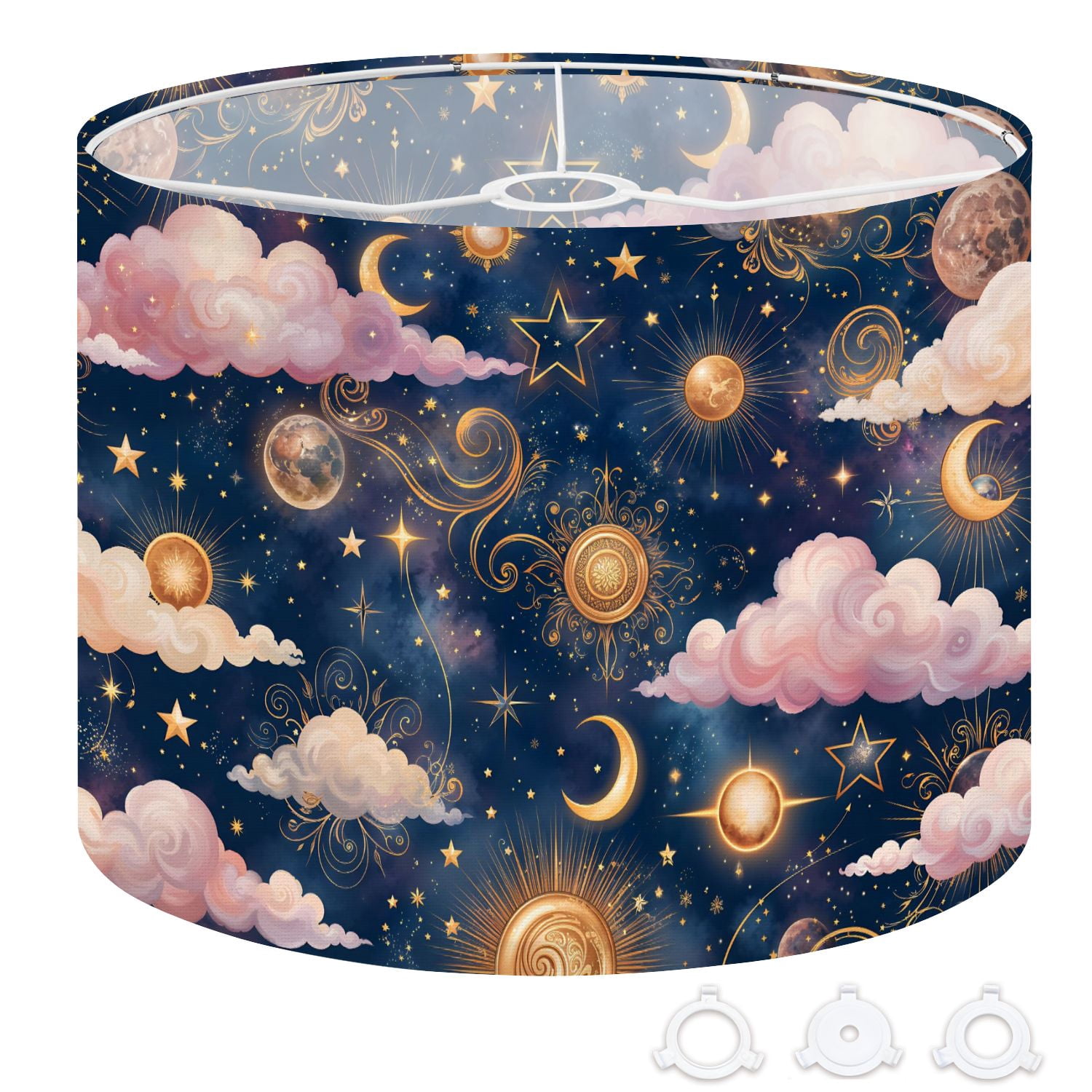 Cloud Drum Lampshades 13"x13"x10" Celestial Night Sky Golden Stars ...