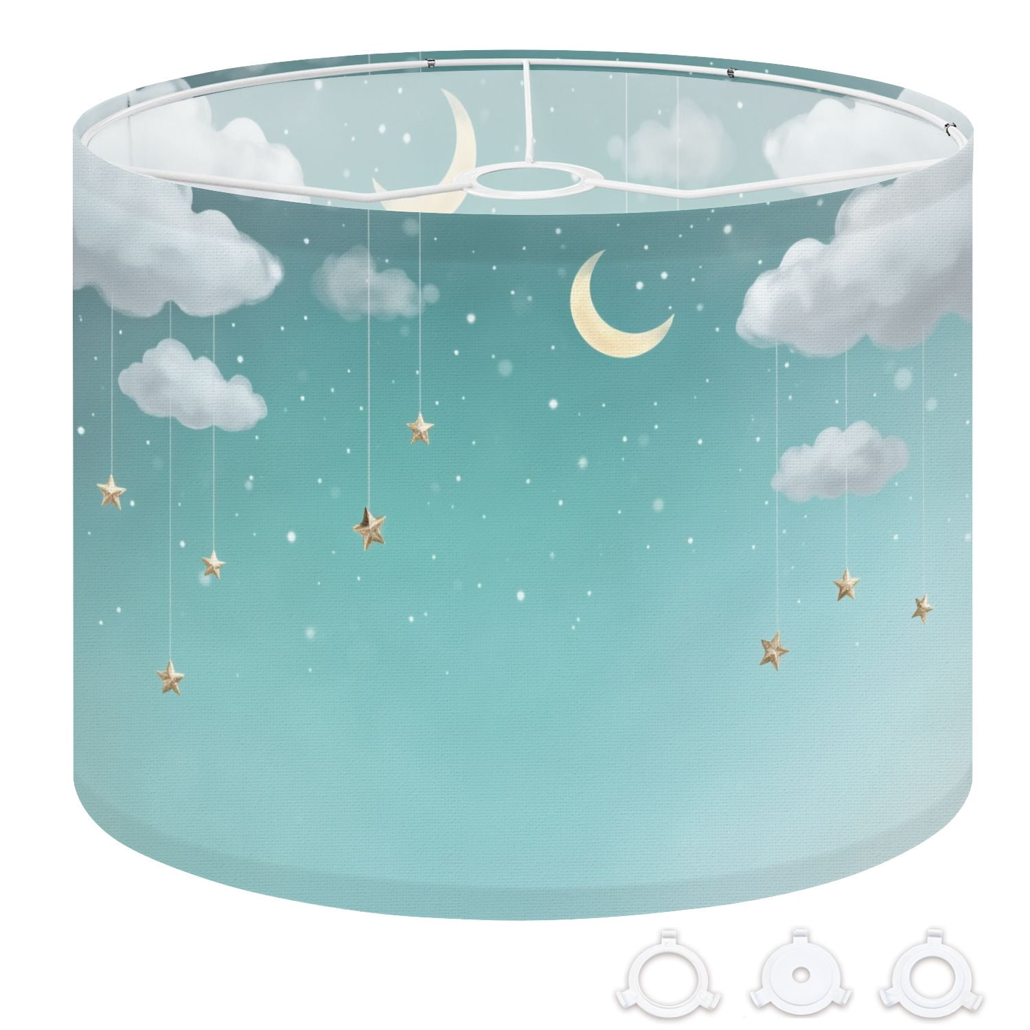 Cloud Drum Lampshades 13"x13"x10" Crescent Moon Hanging Stars Pastel ...