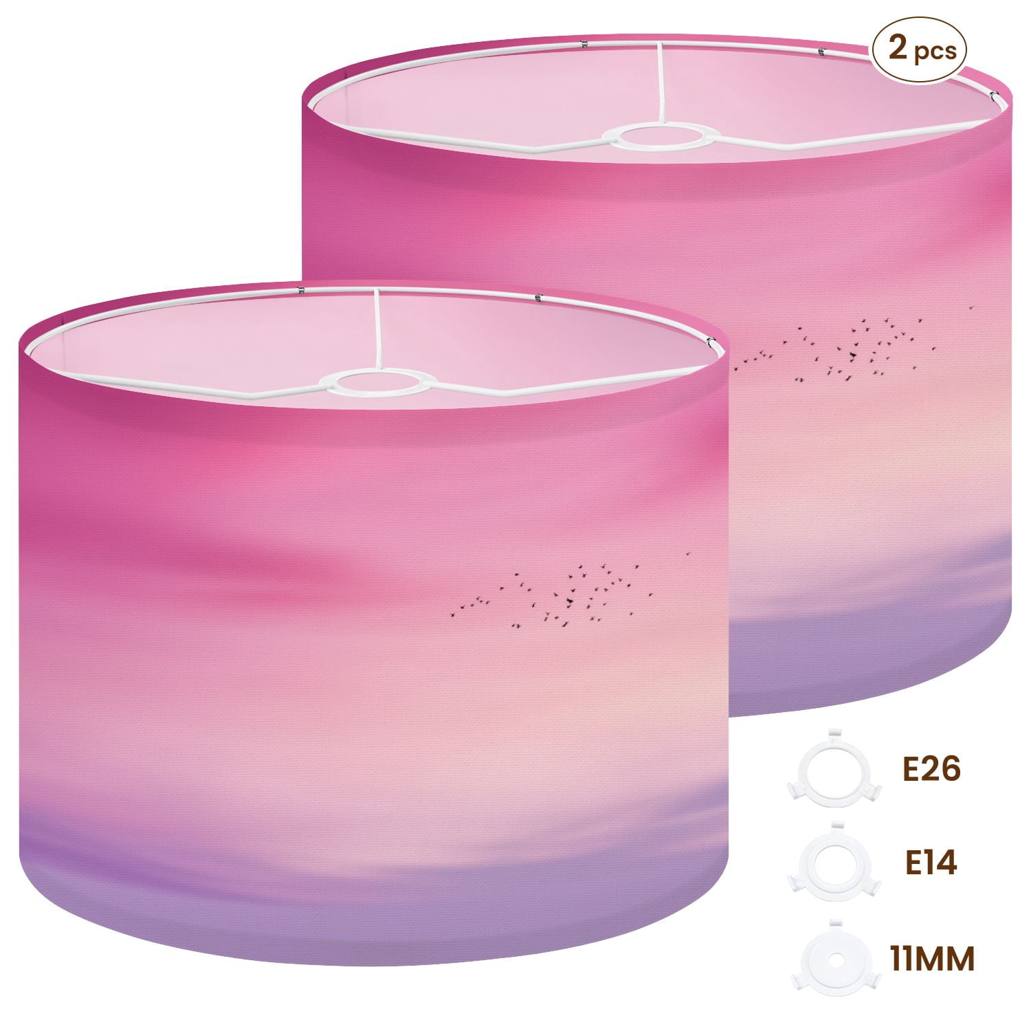 Cloud Drum Lampshades Set of 2 13"x13"x10" Flock Birds Silhouette Pink ...