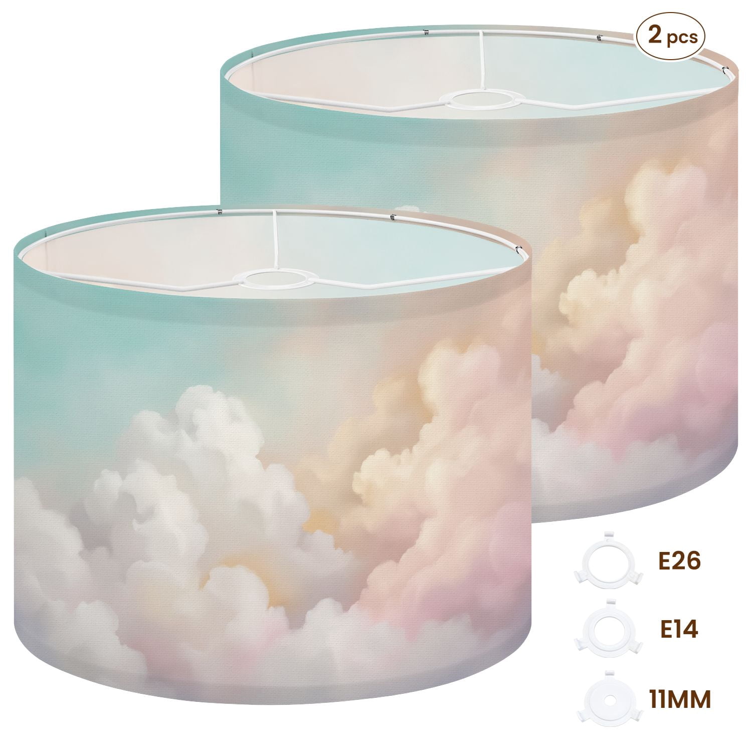 Cloud Drum Lampshades Set of 2 13"x13"x10" Soft Pastel Cloudscape ...