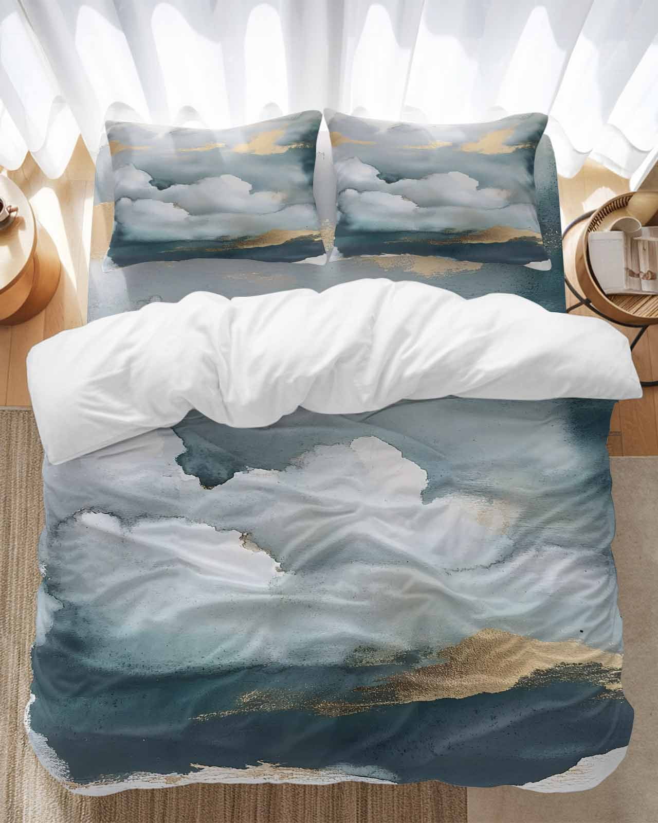 Cloud Effect Bedding Duvet Cover Set King Size 4 Pieces Modern ...