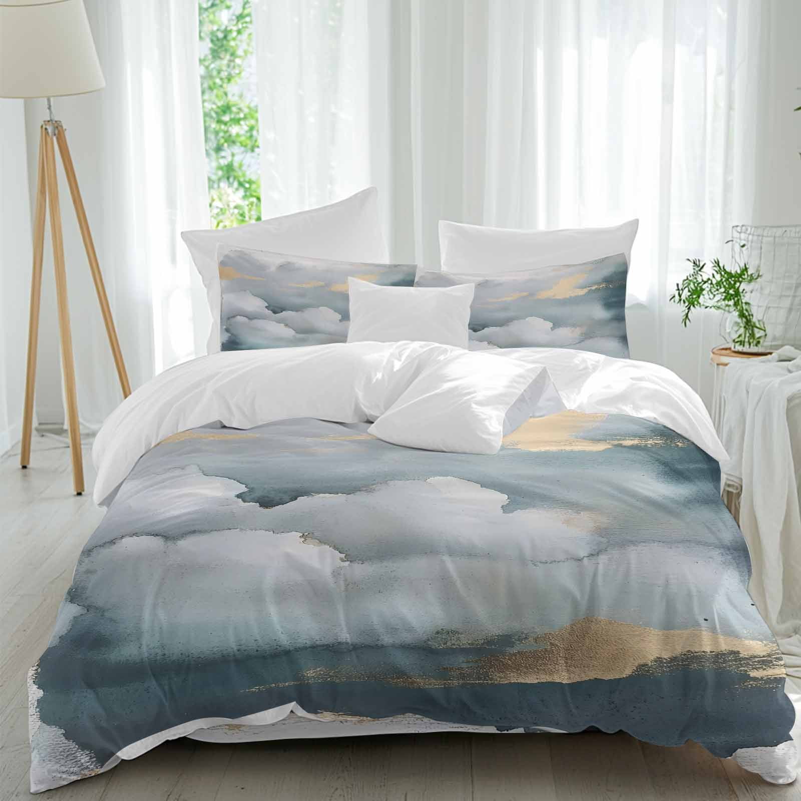Cloud Effect Duvet Cover Set Twin Size Modern Watercolor Marble Texture ...