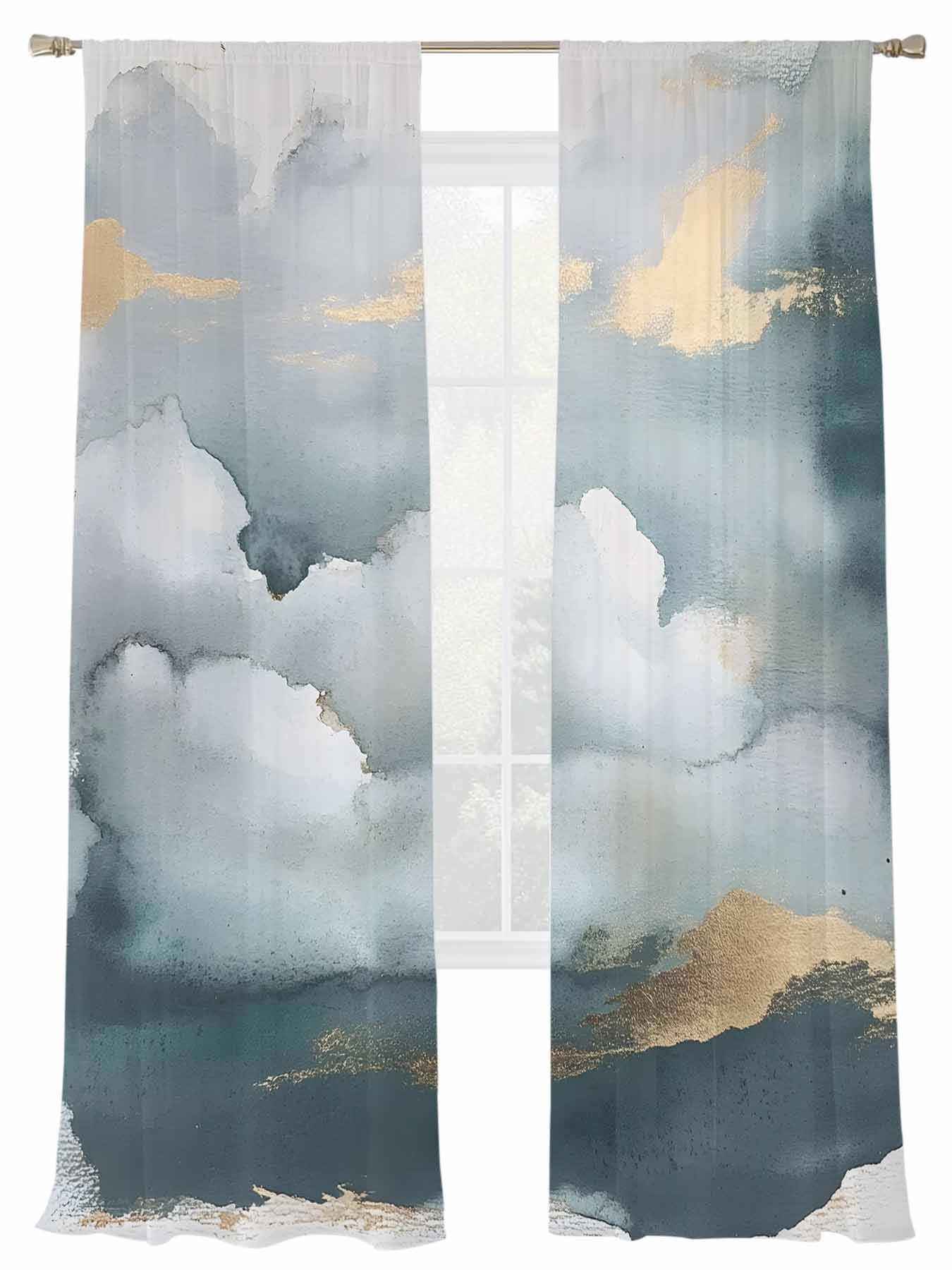 Cloud Effect Sheer Curtains for Living Room Bedroom, Light-filtering ...