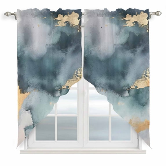 Cloud Effect Swag Curtain Valance for Window 2 Panels Modern Green ...