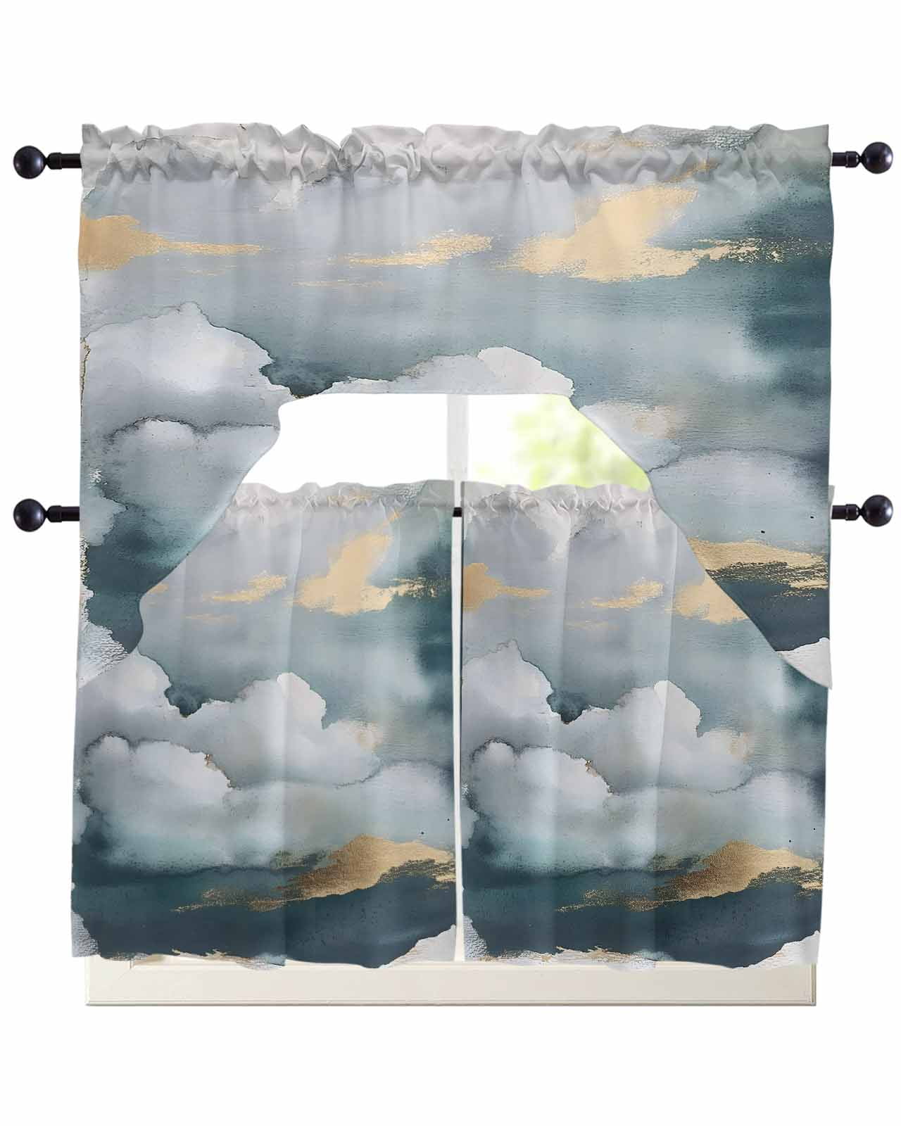 Cloud Effect Swag Valance and Tier Curtains Set Modern Watercolor ...