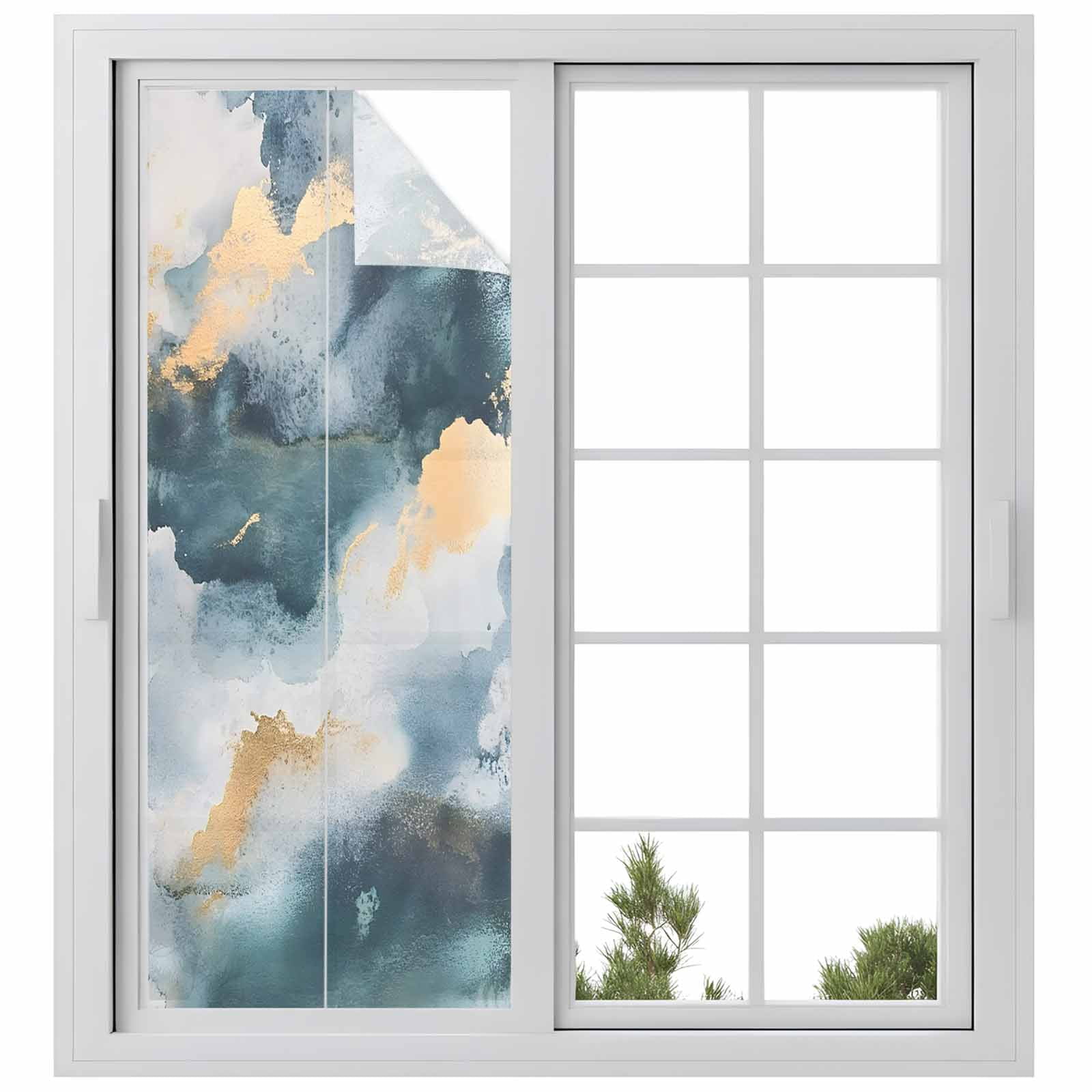 Cloud Effect Window Privacy Film Modern Golden Green Marble Texture ...