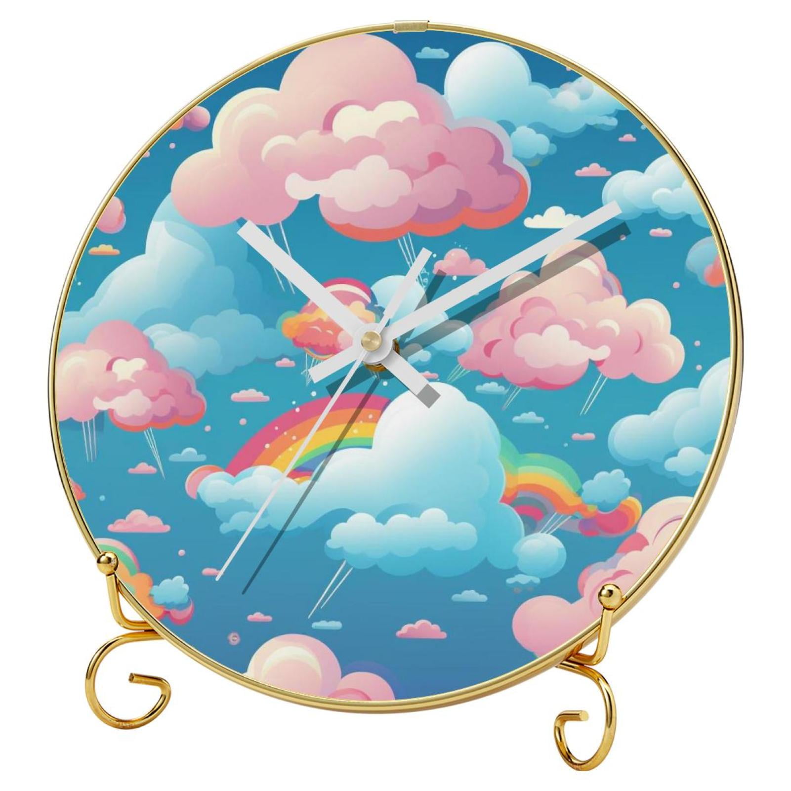 Cloud Elegant Round Wall Clocks: Printed, with Hooks and Gold Stand ...