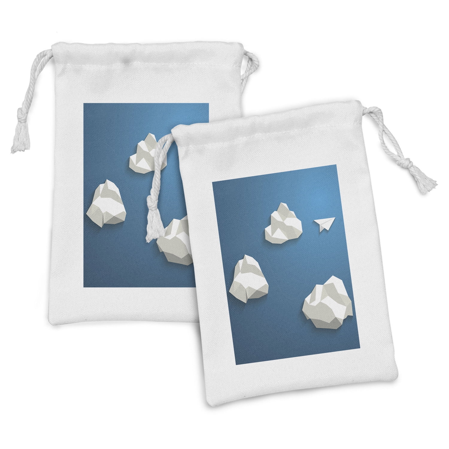 Cloud Fabric Pouch Set of 2, Paper Plane Flying Through Polygonal ...