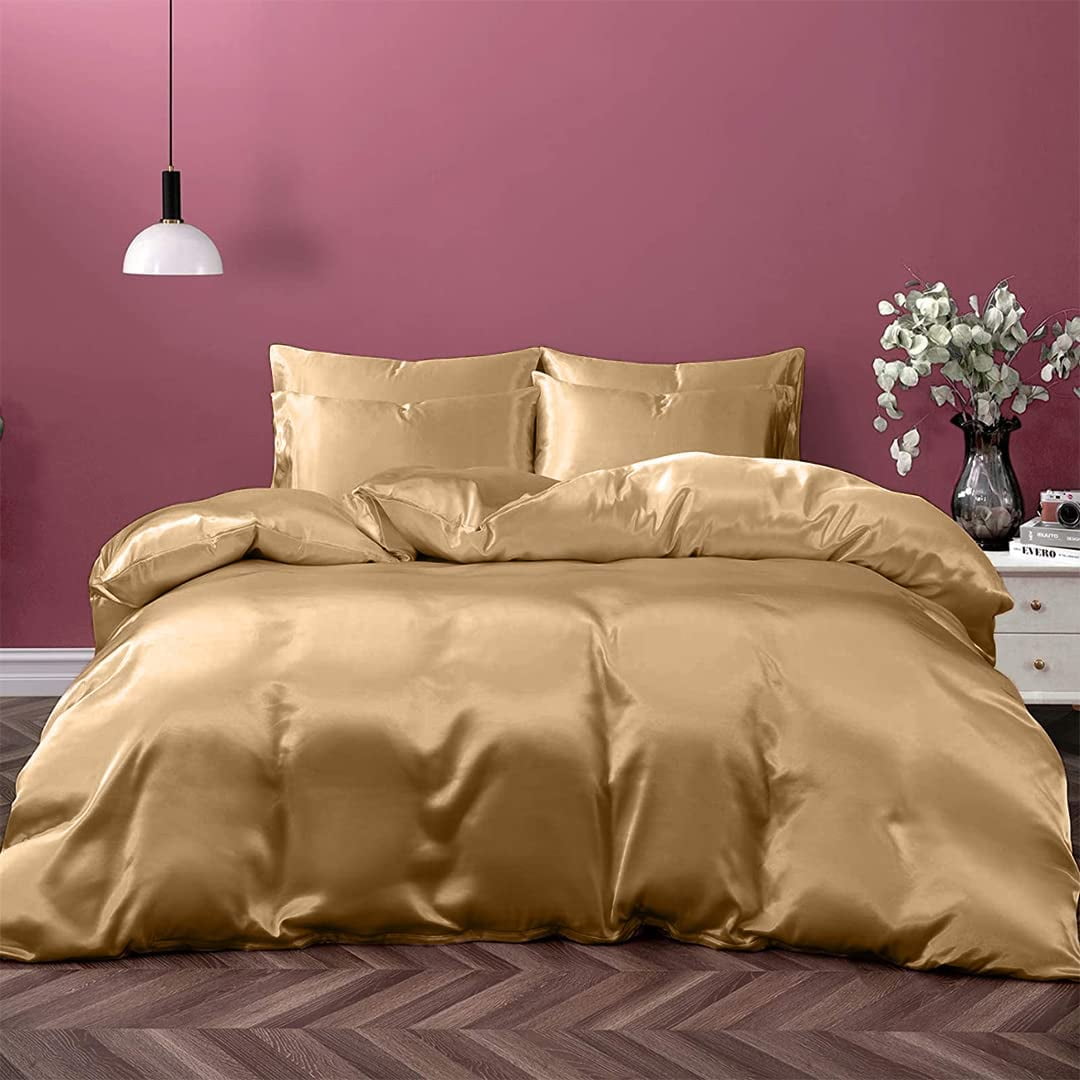 Cloud Fino 100% Pure Silk Satin Duvet with Fitted Sheet Set 4pcs, Silk ...