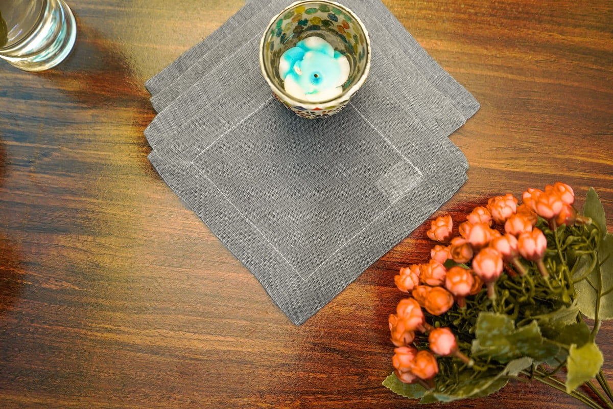 Cloud Fino Linen Cocktail Napkins (6x6 Set of 12), 100% French Flax ...
