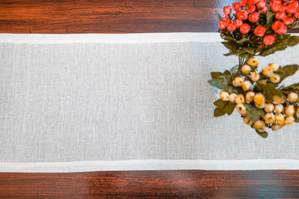 Cloud Fino Linen Table Runner (14x48), 100% French Flax Stone Washed ...