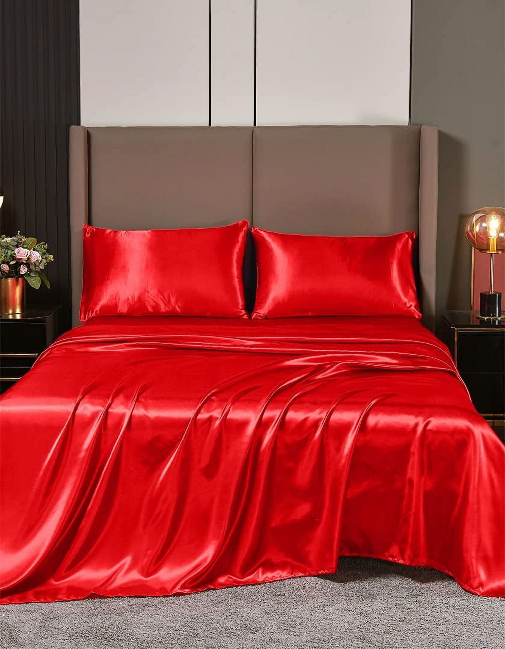 Cloud Fino Luxurious Satin Bed Sheets Blood Red Silk Sheets Full 15 ...