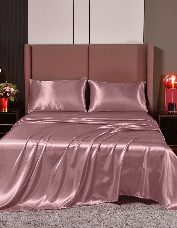 Cloud Fino Luxurious Satin Bed Sheets Dusty Rose Silk Sheets Twin XL 15 ...