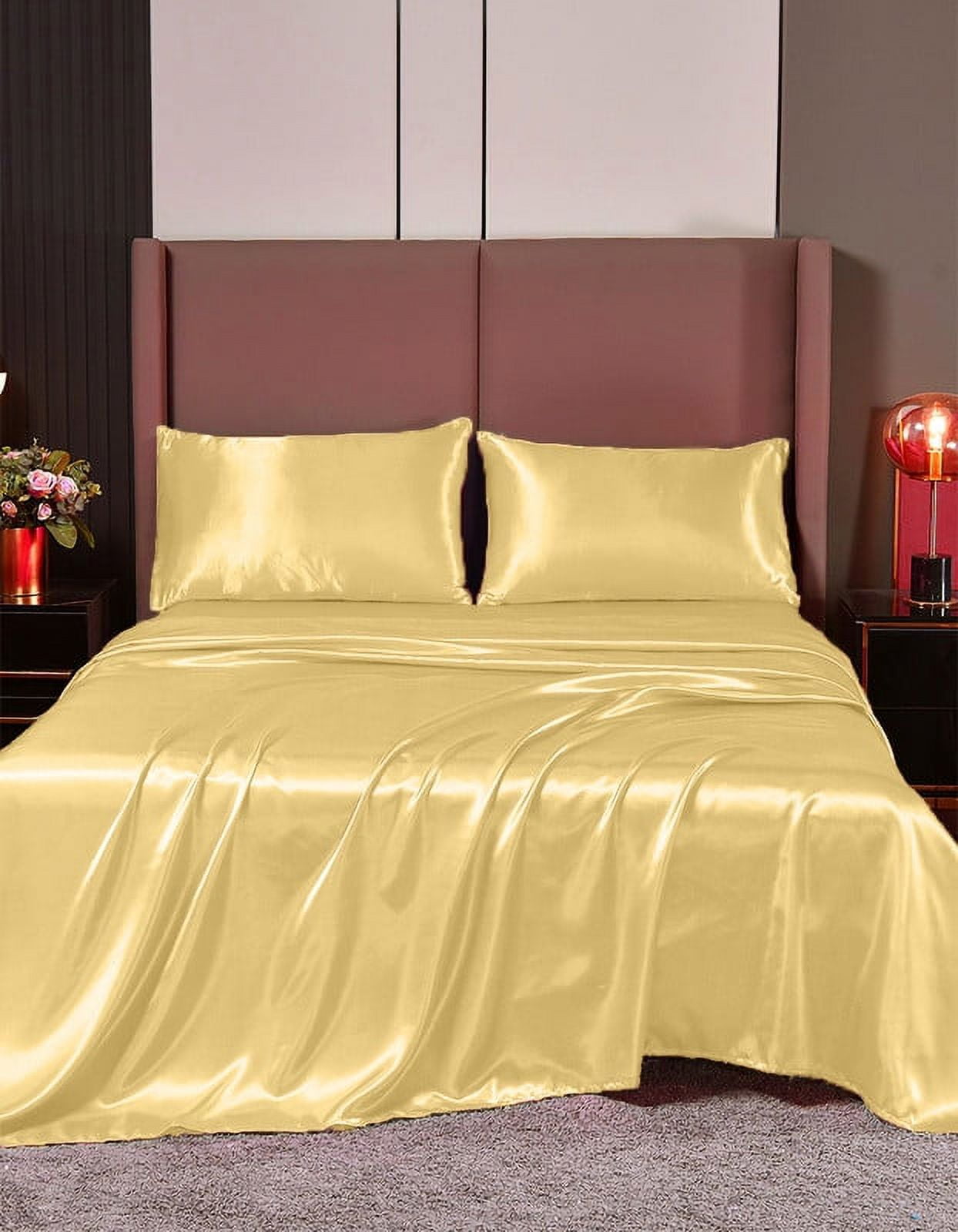 Cloud Fino Luxurious Satin Bed Sheets Gold Silk Sheets Cal-King 15 ...