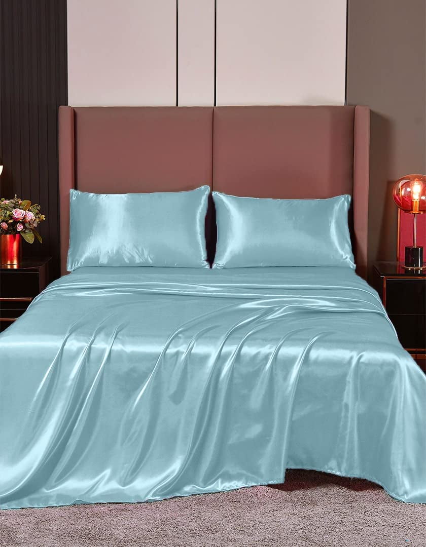 Cloud Fino Luxurious Satin Bed Sheets Sky Blue Silk Sheets King 15 ...