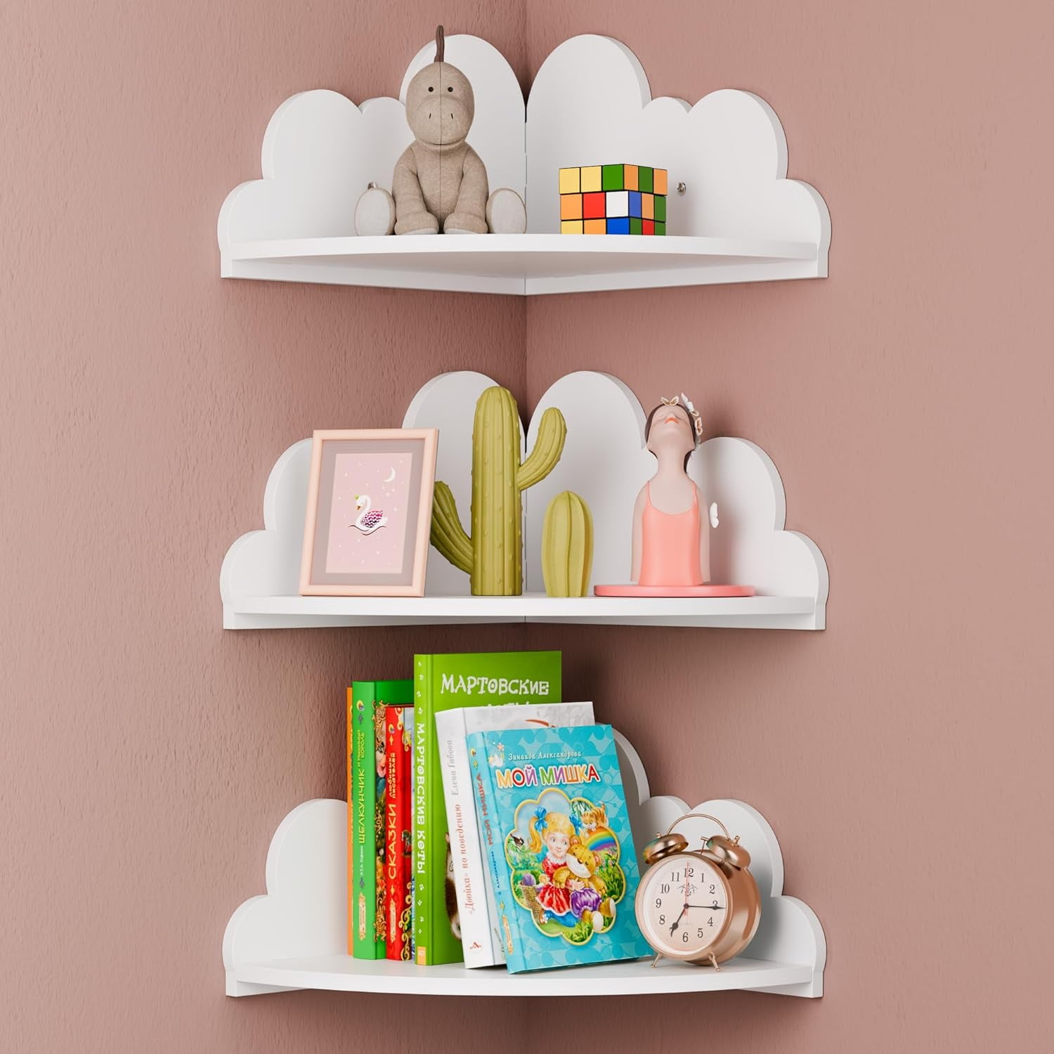 Cloud Floating Corner Shelves - Set of 3 for Kid's Room, White Nursery ...
