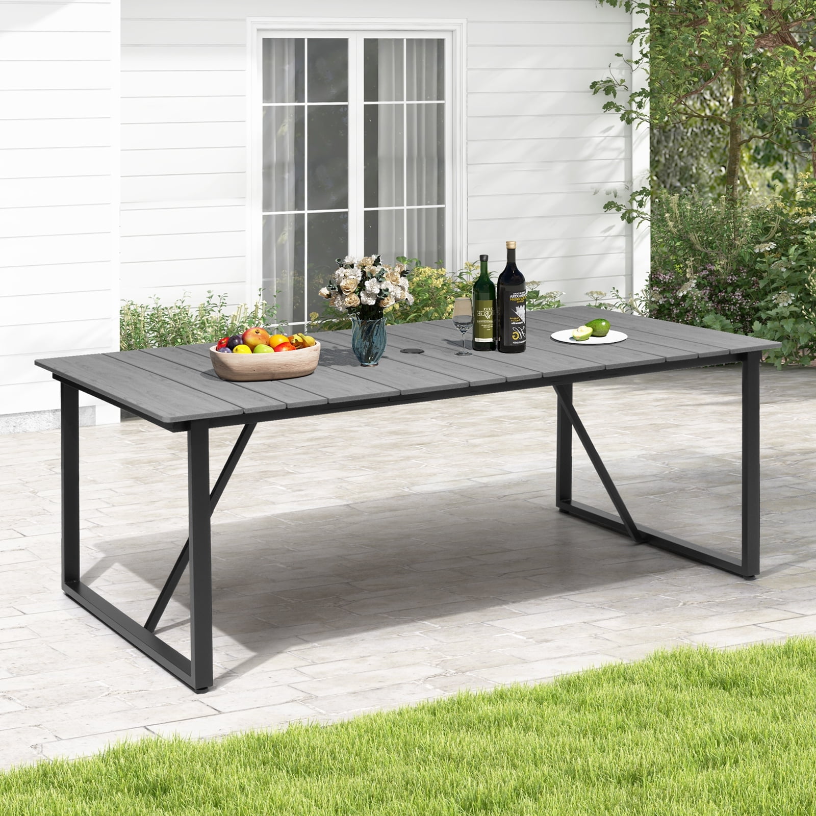 Cloud Fly Patio 83" Aluminum Spacious Outdoor Dining Table, Gray ...