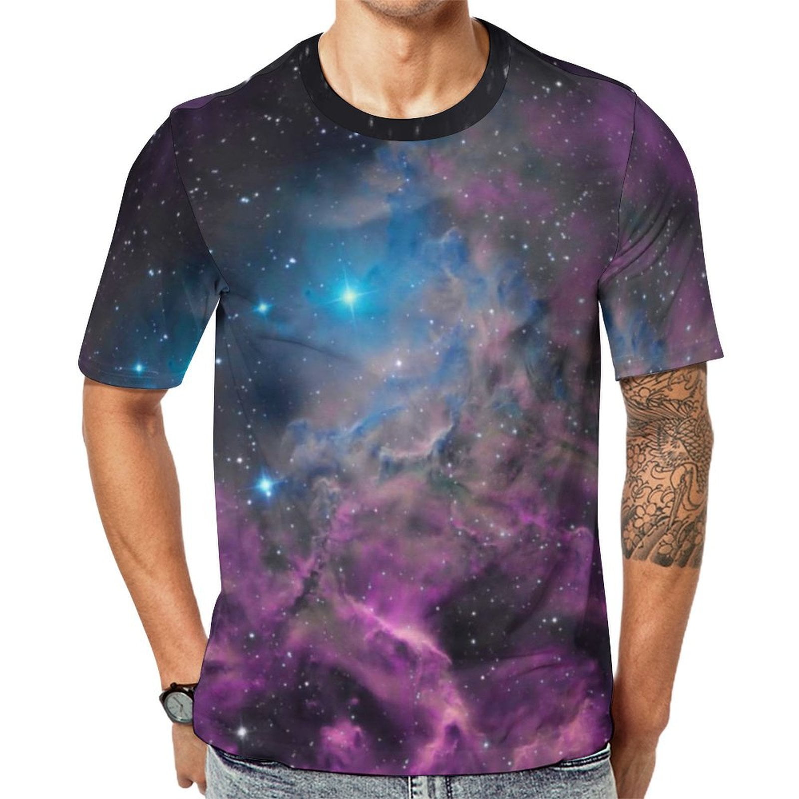 Cloud Galaxy TShirt For Men Flaming Star Nebula Design O Neck T Shirts ...