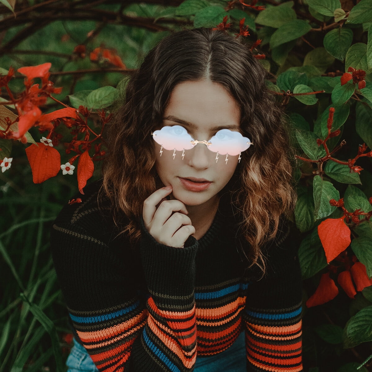 WHAMVOX Blue Metal Cloud Sunglasses for Wearing Fashionable Design ...