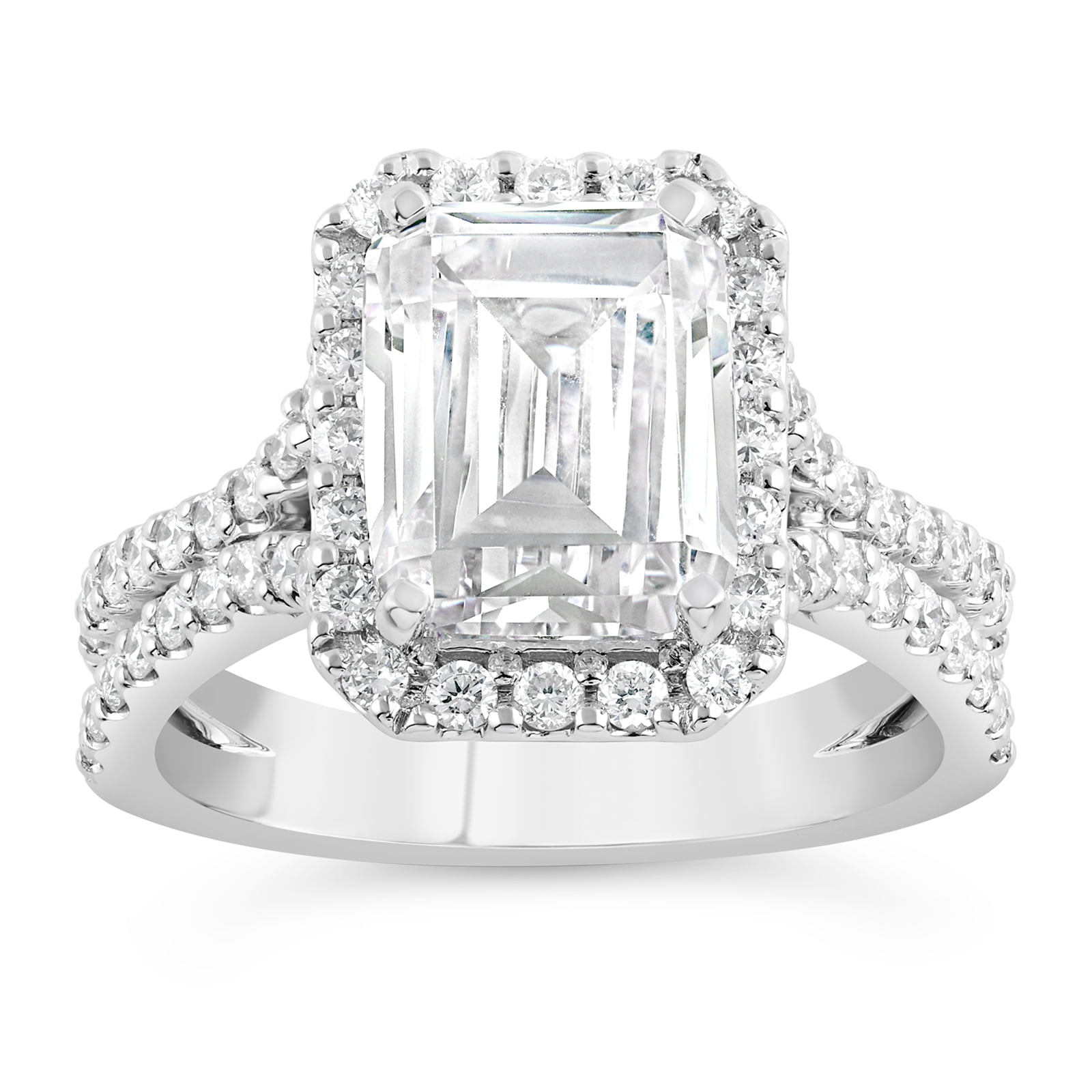 Cloud Jewel 1.9 Ct Emerald Cut Moissanite Anniversary Ring - 14k White ...