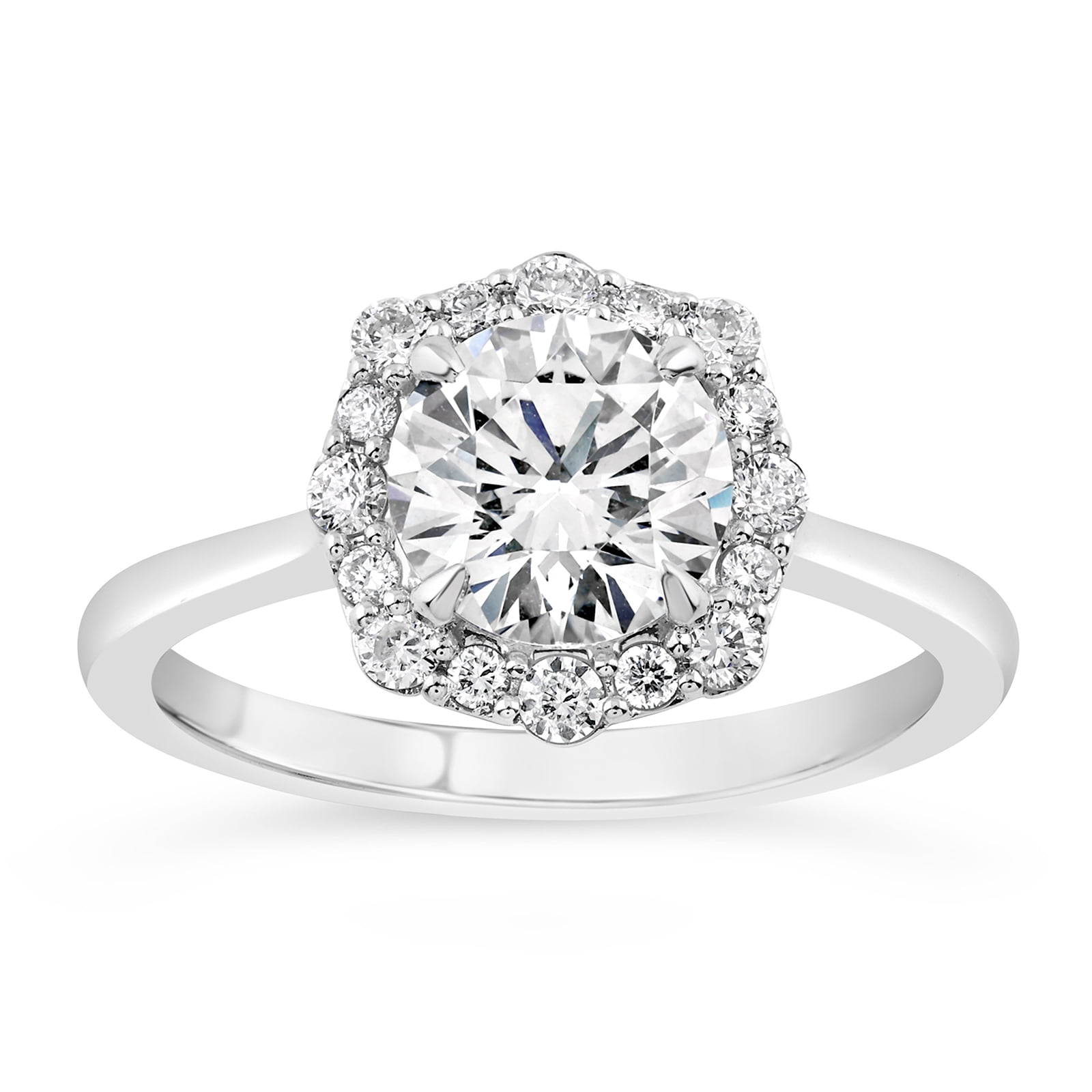 Cloud Jewel 2.2 Ct Round Cut Moissanite Ring - 14K White Gold Plated ...