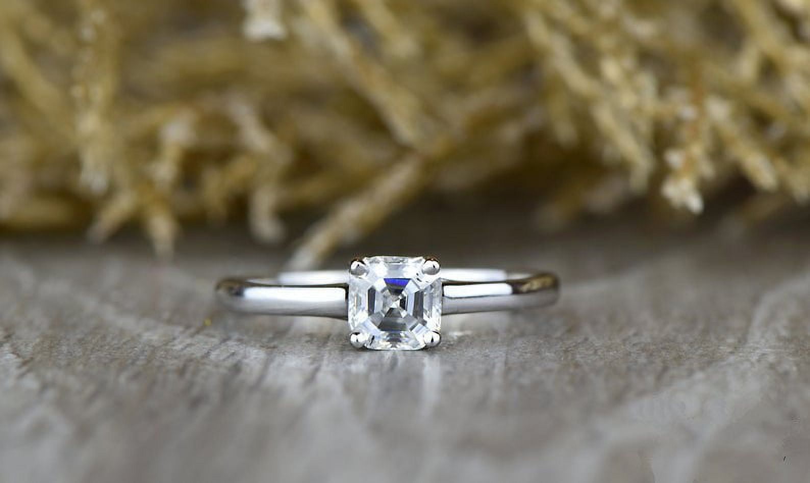 Cloud Jewel 2 Ct Asscher Cut Diamond Ring - 14K White Gold Plated Solitaire Ring - Simple Design ...