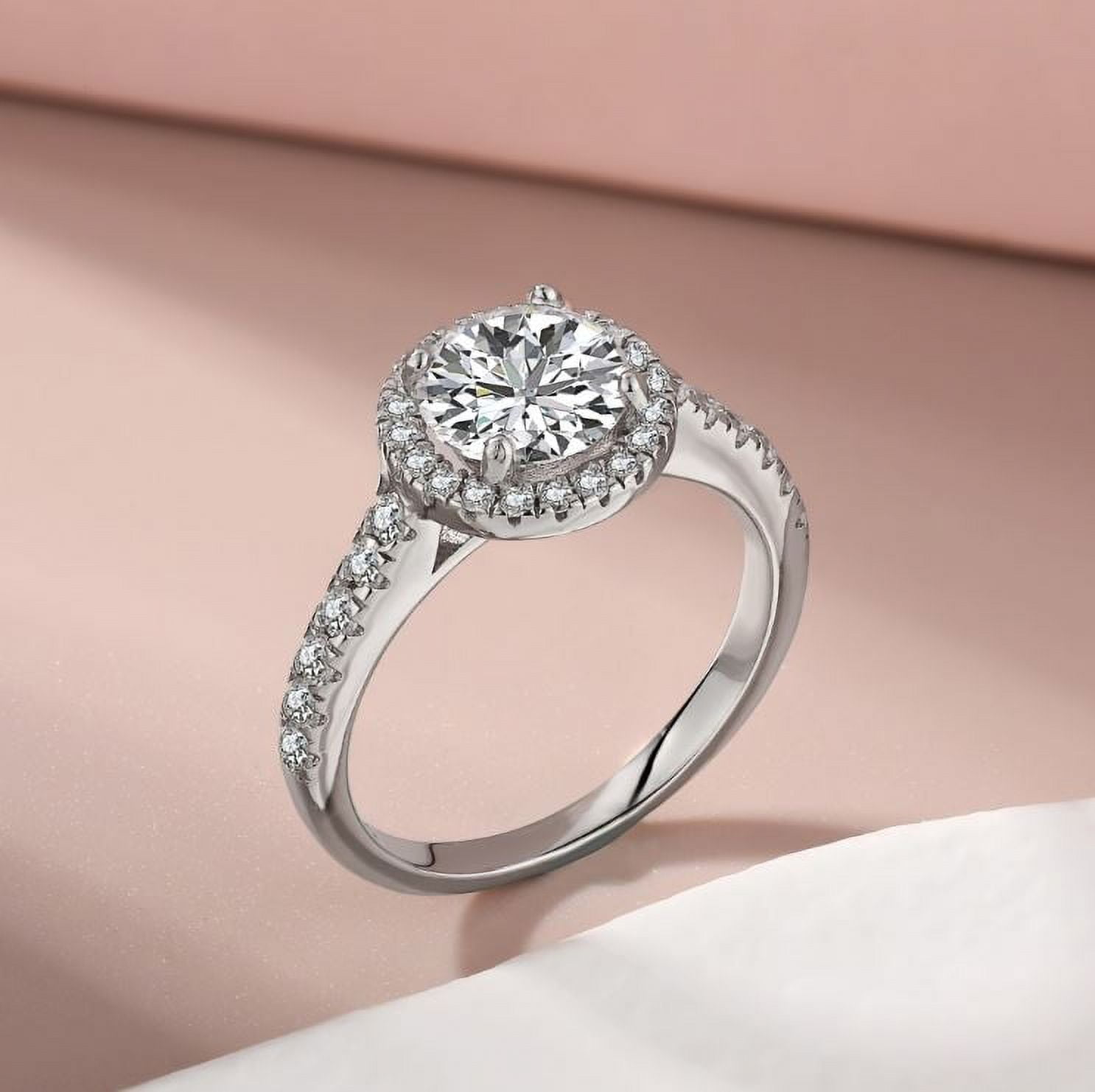 Cloud Jewel 2 Ct Round Cut Diamond Ring - 14K White Gold Plated with Unique Halo Design ...