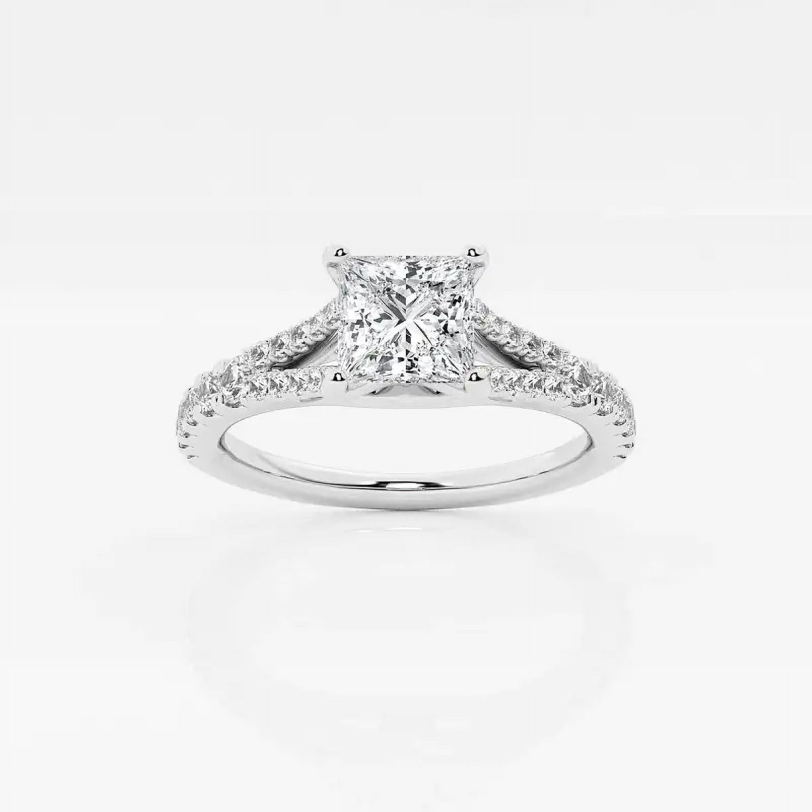 Cloud Jewel Stamped 14K Silver Ring - 1.5Ct Princess Cut Lab Created ...